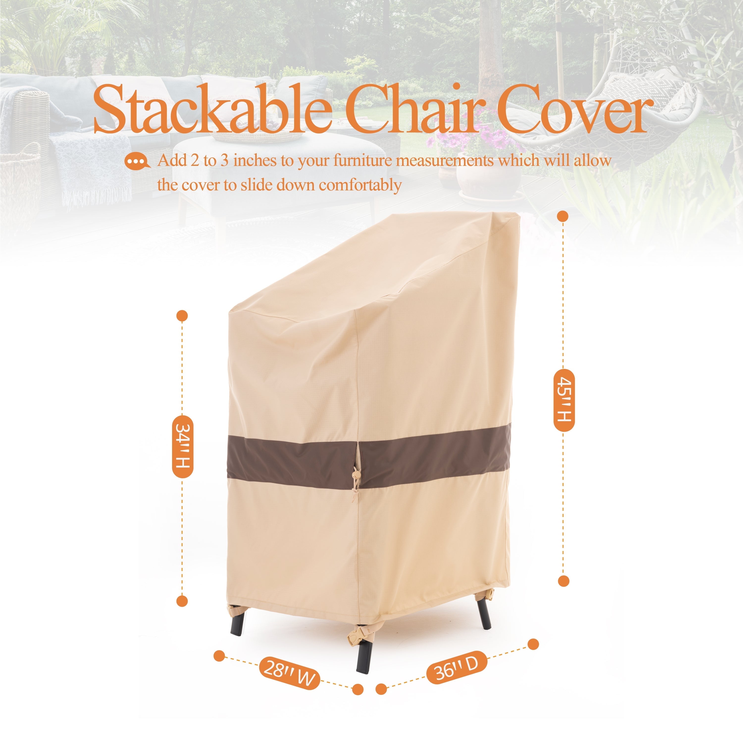 WJ-X3 Waterproof Patio Outdoor Stackable Chair Cover, 28"W x 36"D x 45 ...
