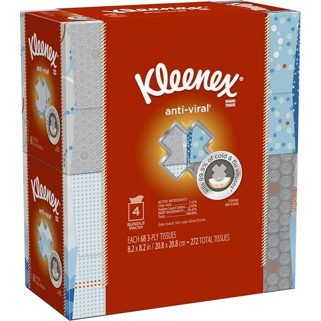 WJBP Anti-Viral Facial Tissues, Cube Box, 68 Tissues per Cube Box, 4 ...