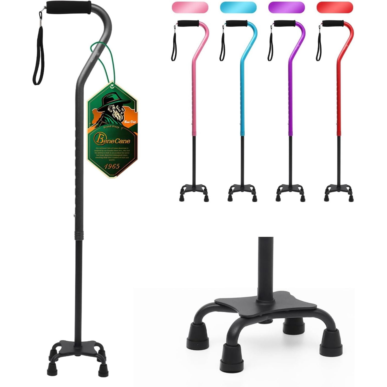 WJBP Quad Cane Adjustable Walking Cane with Offset Soft Cushioned ...