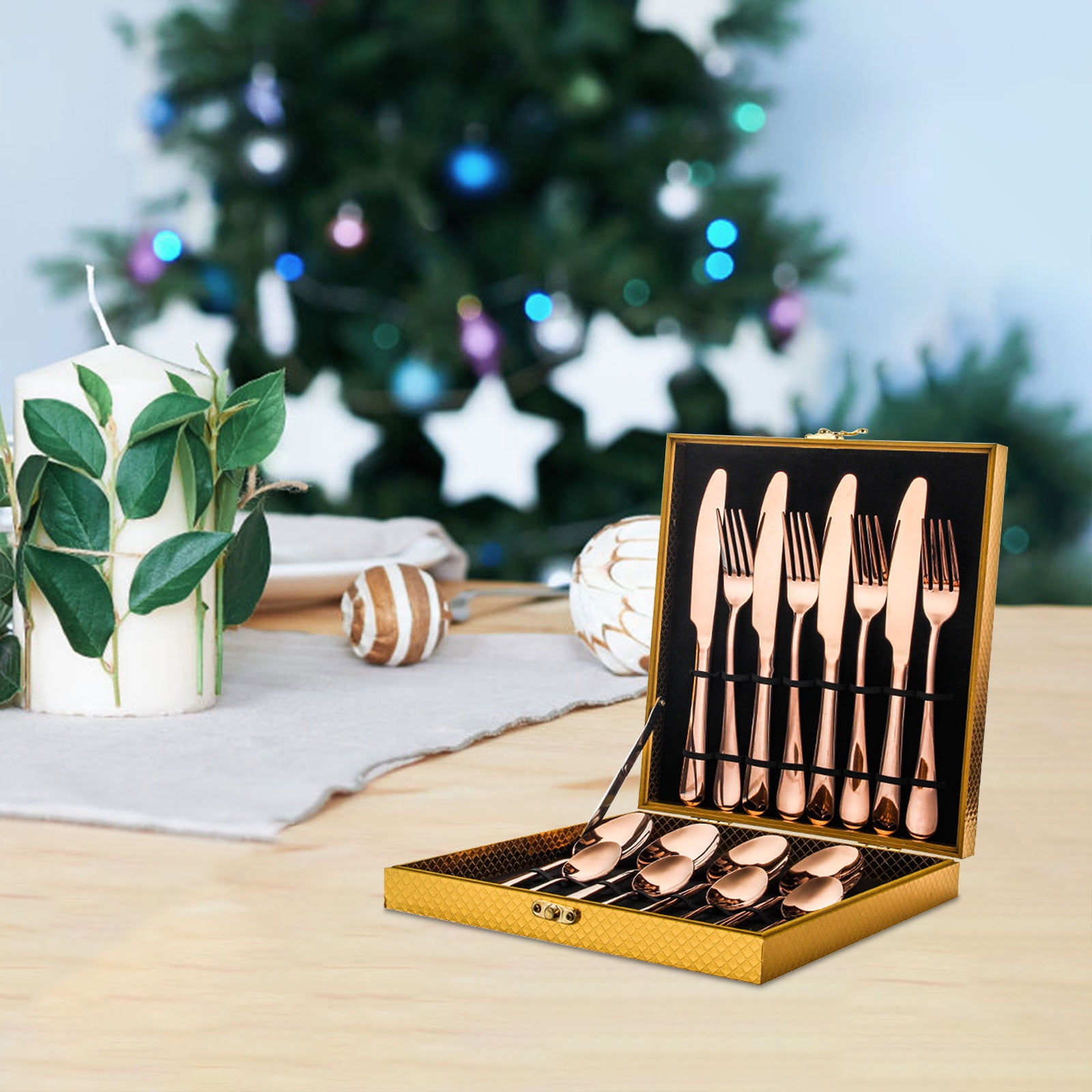 WJHWSX 16 Piece Flatware Sets Gold,Kitchen Flatware Set Clearance ...