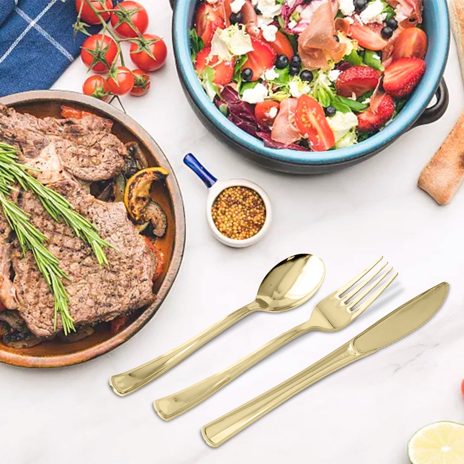 WJHWSX Disposable Rose Gold Silverware Set,Flatware Sets Clearance ...