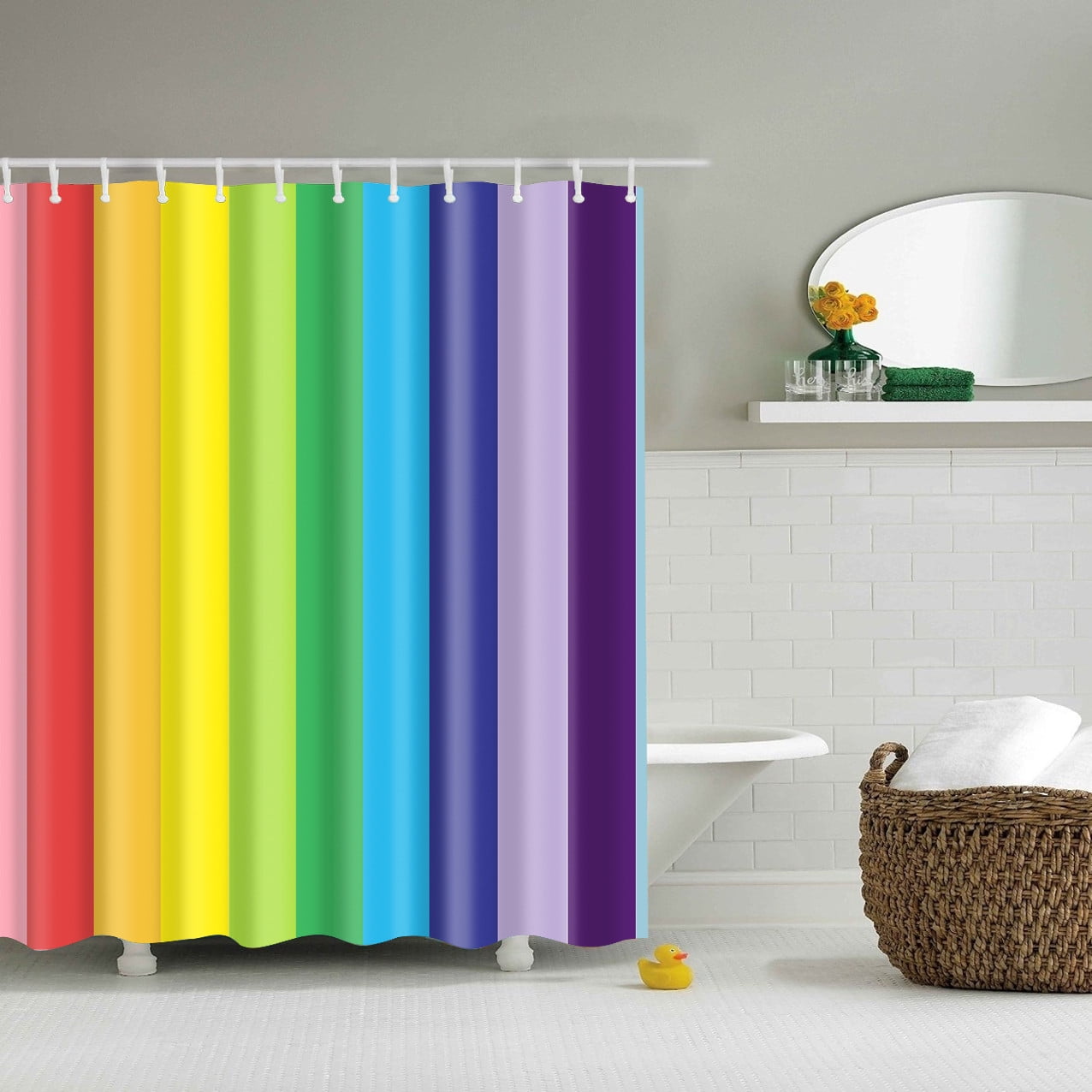 WJHWSX Rainbow Stripe Bath Curtain,Shower Curtain Liner Mildew ...