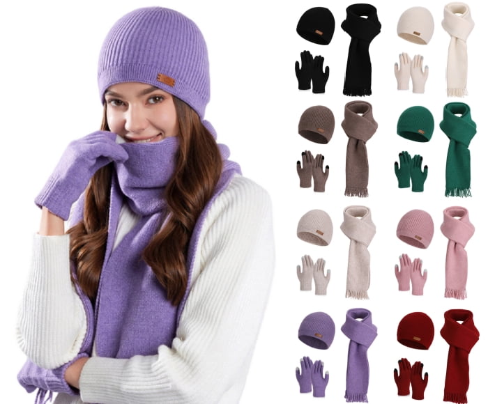 ATENAR Womens Hat and Scarf Set,Touch Screen Gloves,Cold Resistant,Soft ...