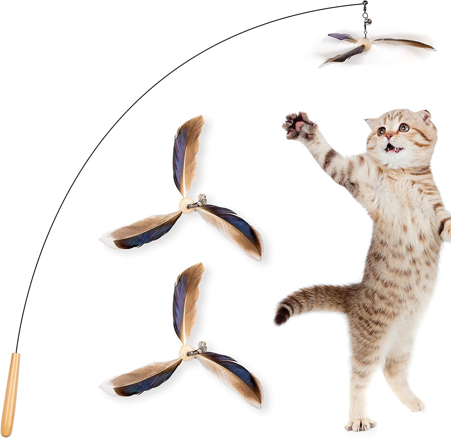 WJOOUNB Cat Wand Toys, Interactive Cat Toys with 3 Feather Refills, 29 ...