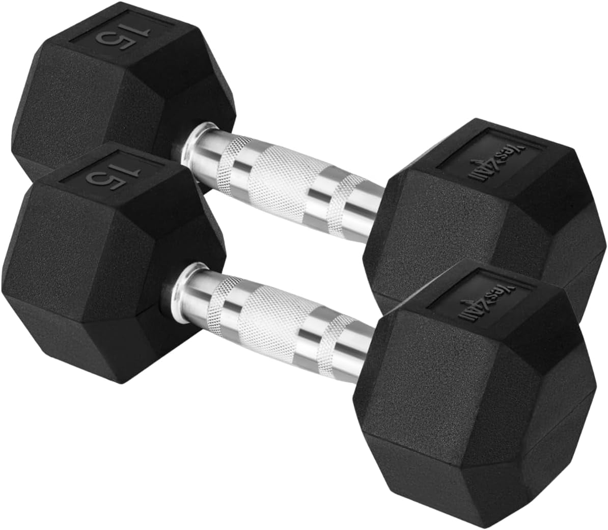 WJSP 15Lbs Pair Hex Dumbbells Rubber Coated Cast Iron Non-Slip Knurled ...