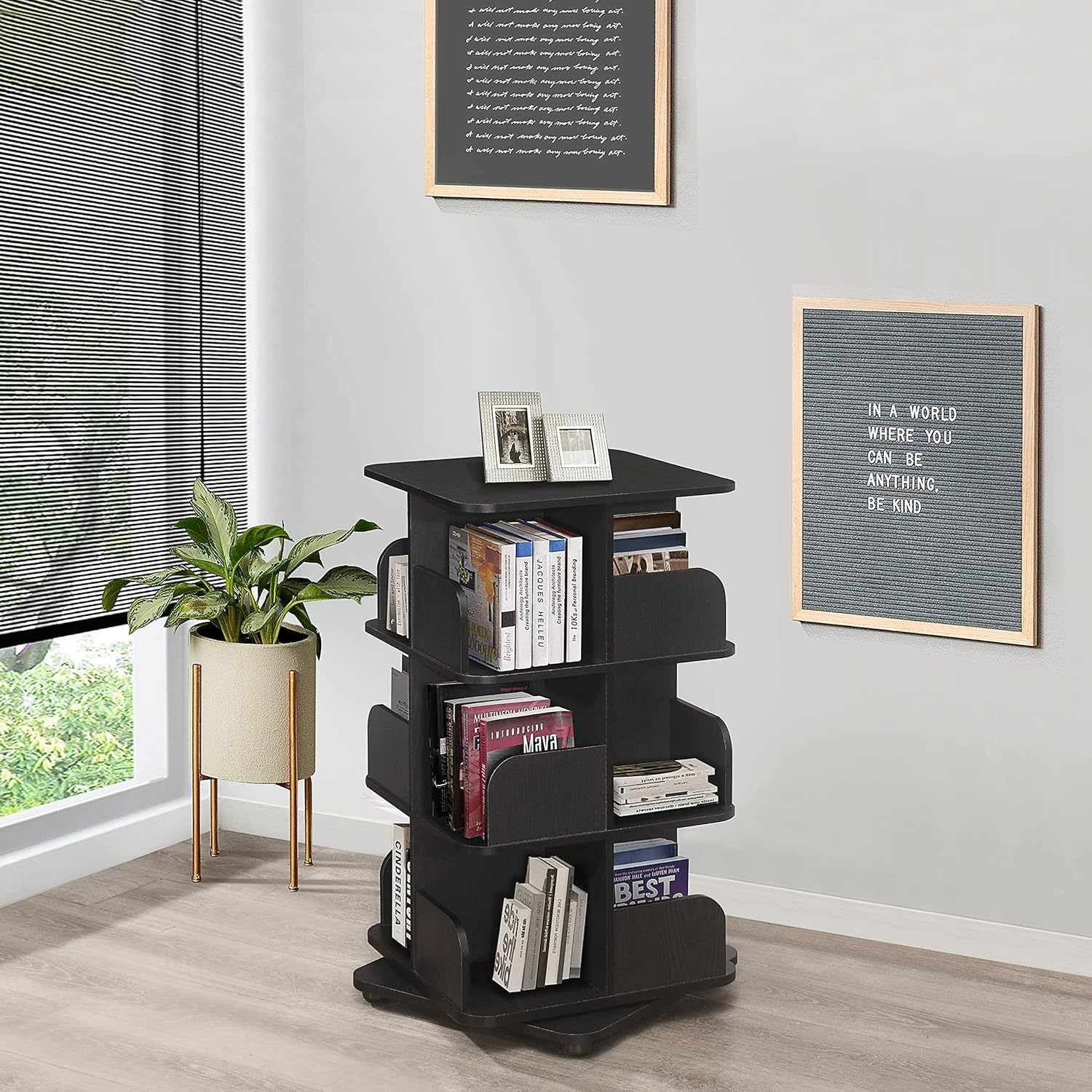 WJSP - 3-Tier Revolving Bookcase Bookshelf, Media Storage Cabinet ...