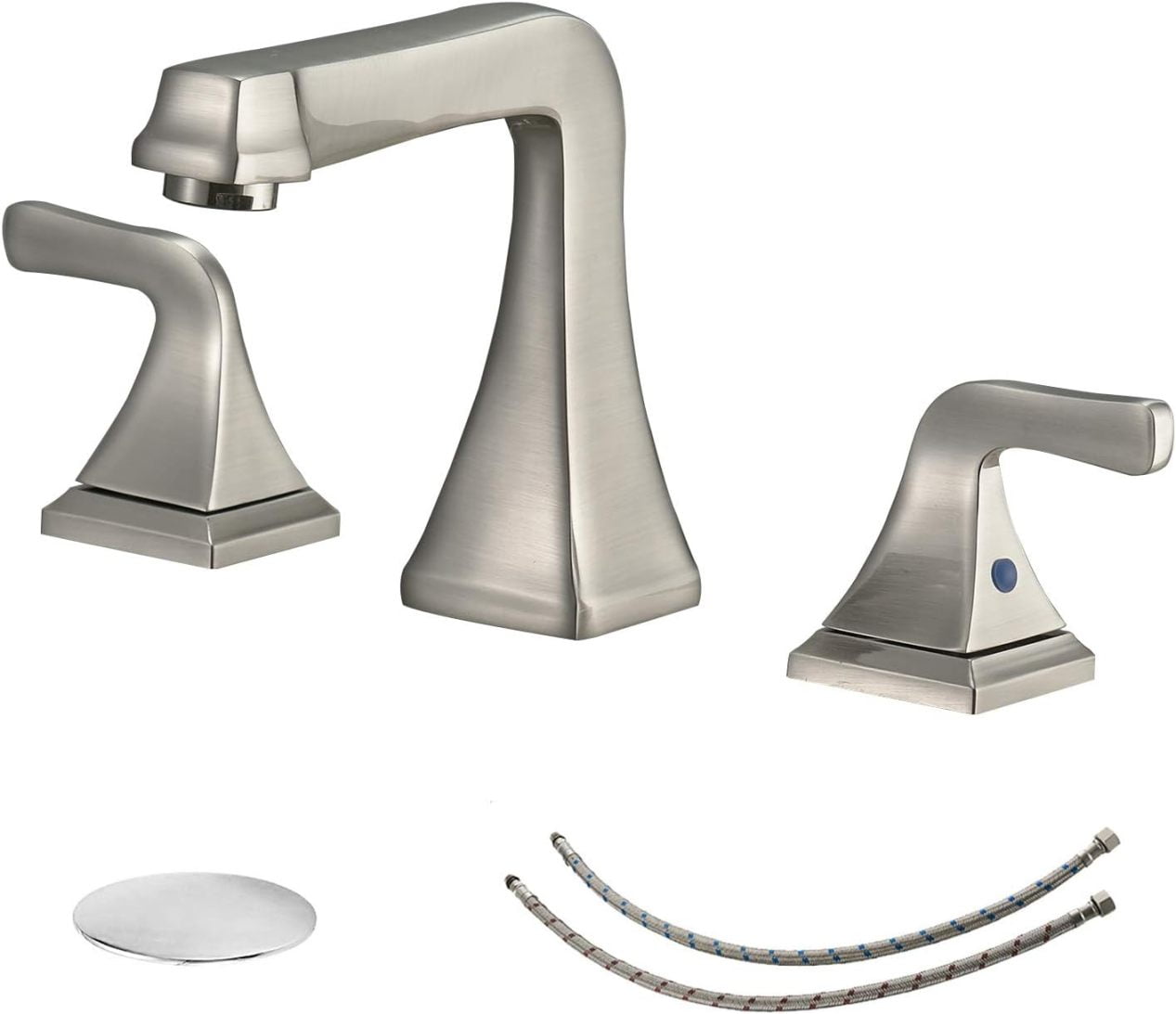 WJSP 8 inch Brushed Nickel Bathroom Faucet 3 Holes with Pop Up Drain Stopper, Overflow and ...