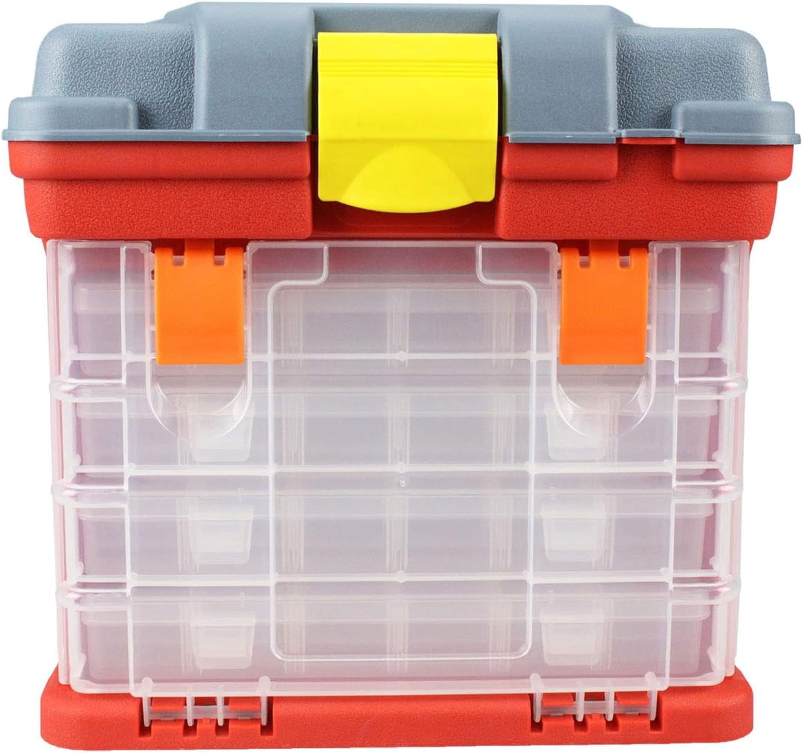 WJSP Heavy Duty Plastic Storage Box Red 10.25 Inch 4 Drawers With ...