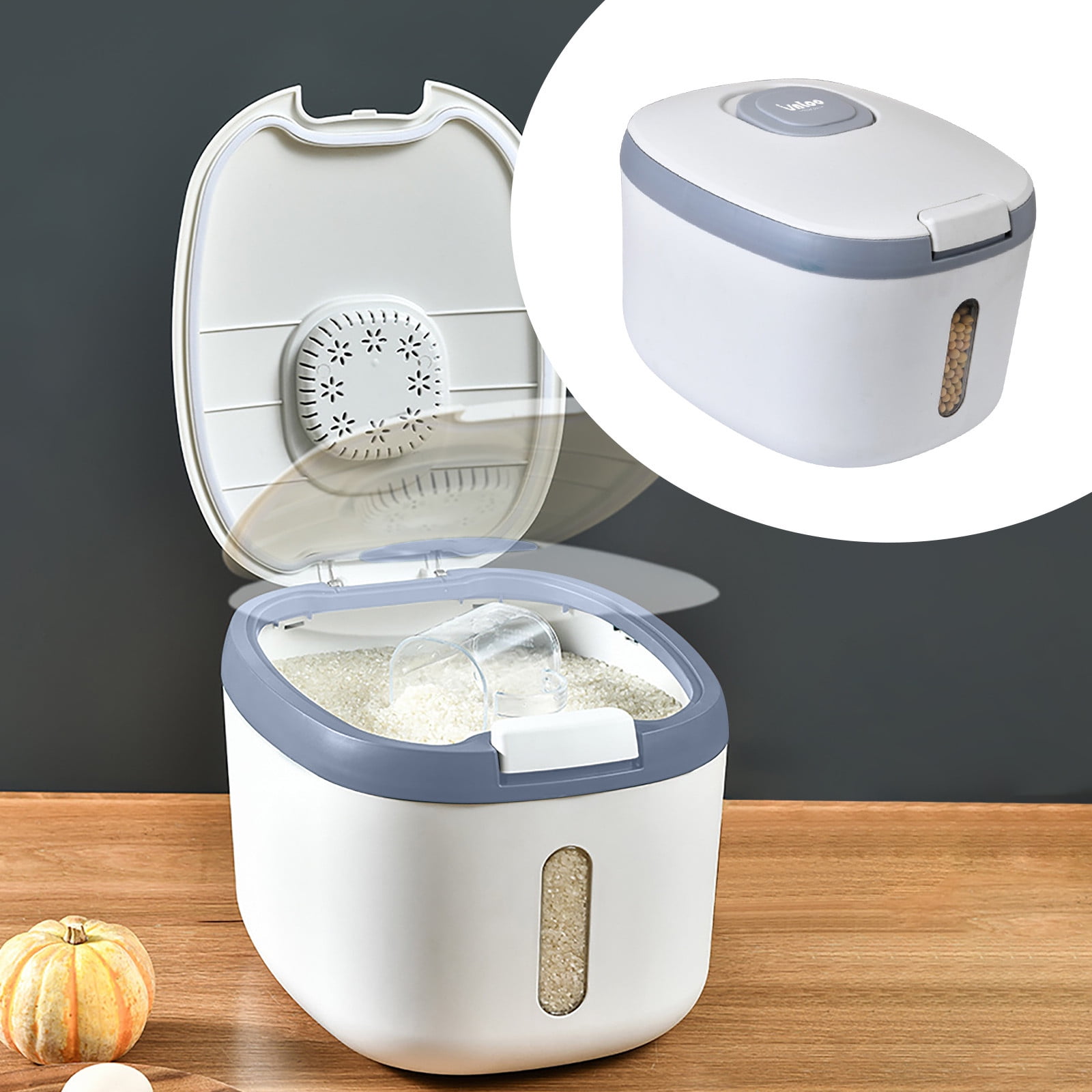 WJSXC Airtight Rice Dispenser 锛孋over Rice Bucket for Cereal Grain Flour ...