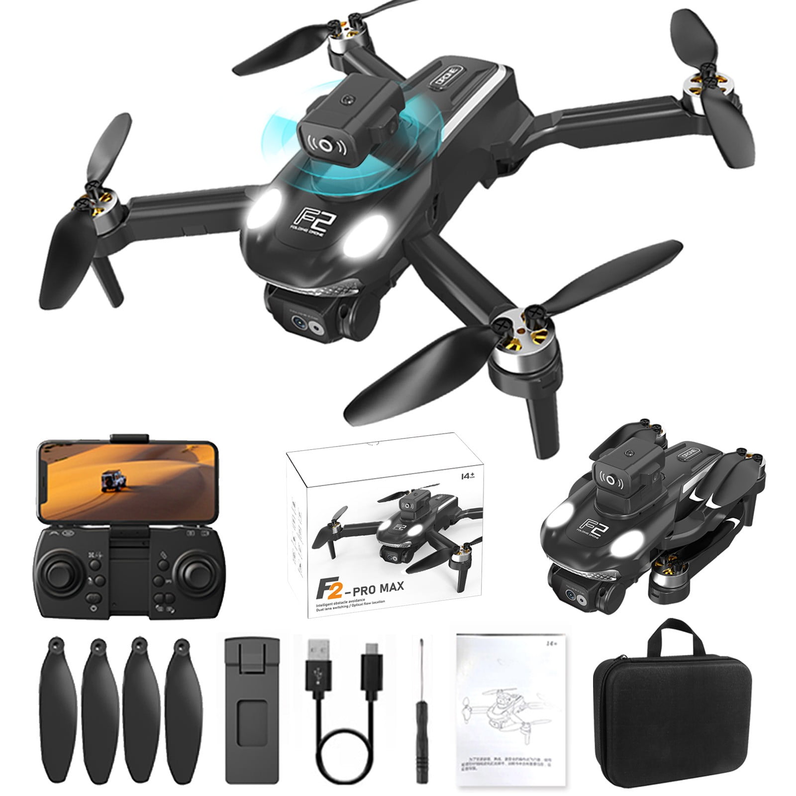WJSXC Drone with Camera Brushless Dual Camera 360 ° Obstacle Avoidance ...