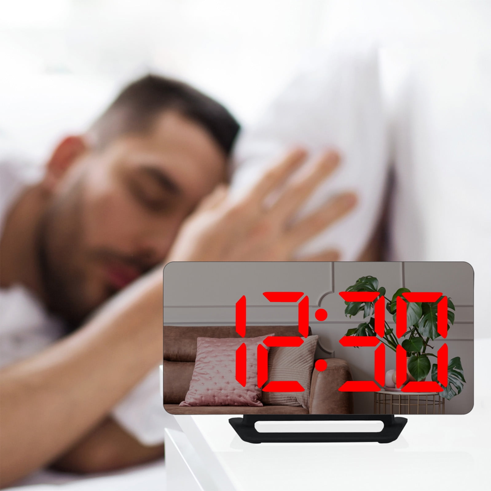 PRETXORVE Kitchen Gadgets Digital Alarm Clock Mirror Surface LED ...