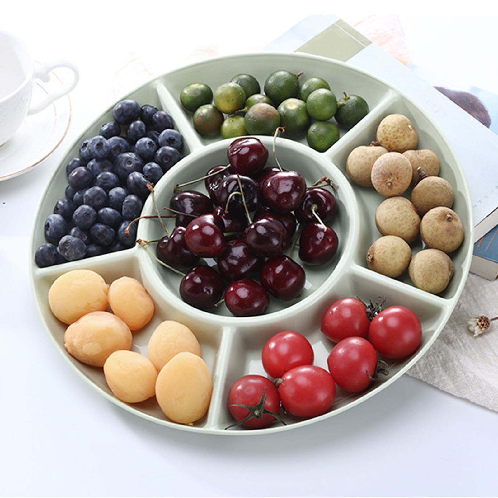 WJSXC Wheats Straw Candy Tray Nut Snacks Fruit Tray Compartment Round ...