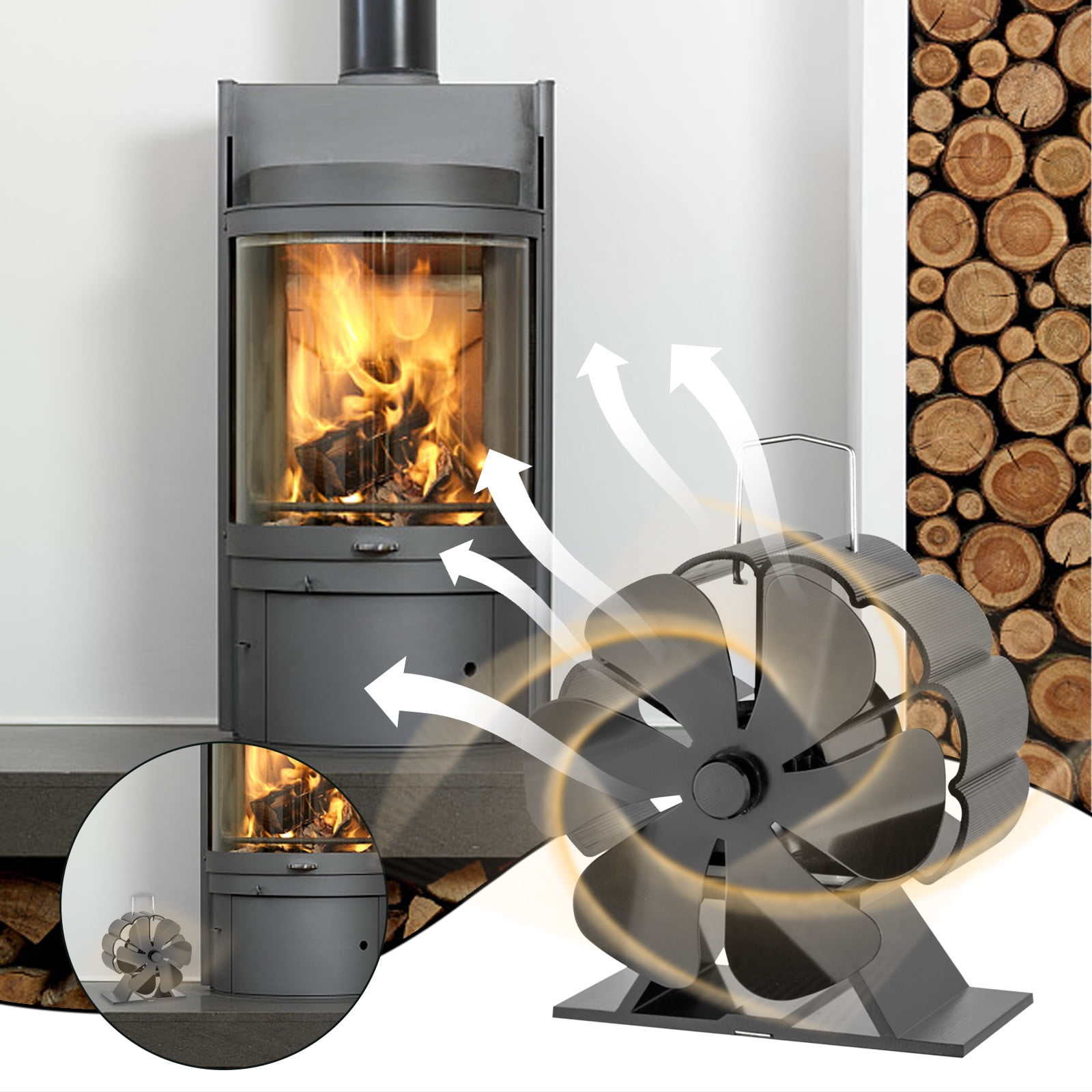 WJSXC Wood Stove Fan Heat Powered,6 Blades Motors Fireplace Fan ...
