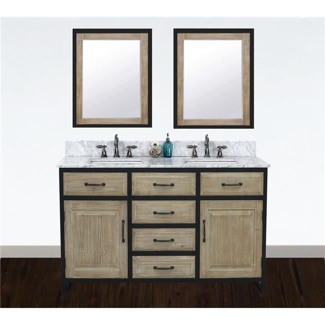WK8860-CW SQ TOP 60 in. Rustic Solid Fir Double Sink Iron Frame Vanity ...