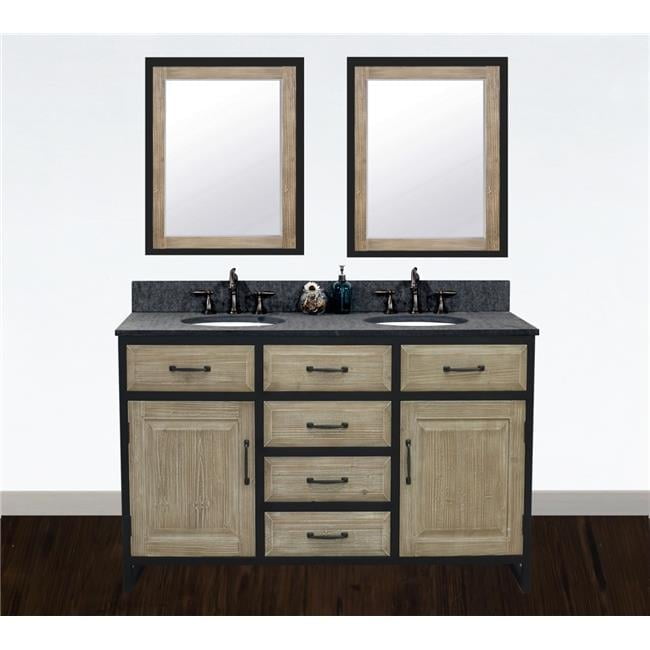 WK8860-MG TOP 60 in. Rustic Solid Fir Double Sink Iron Frame Vanity in ...