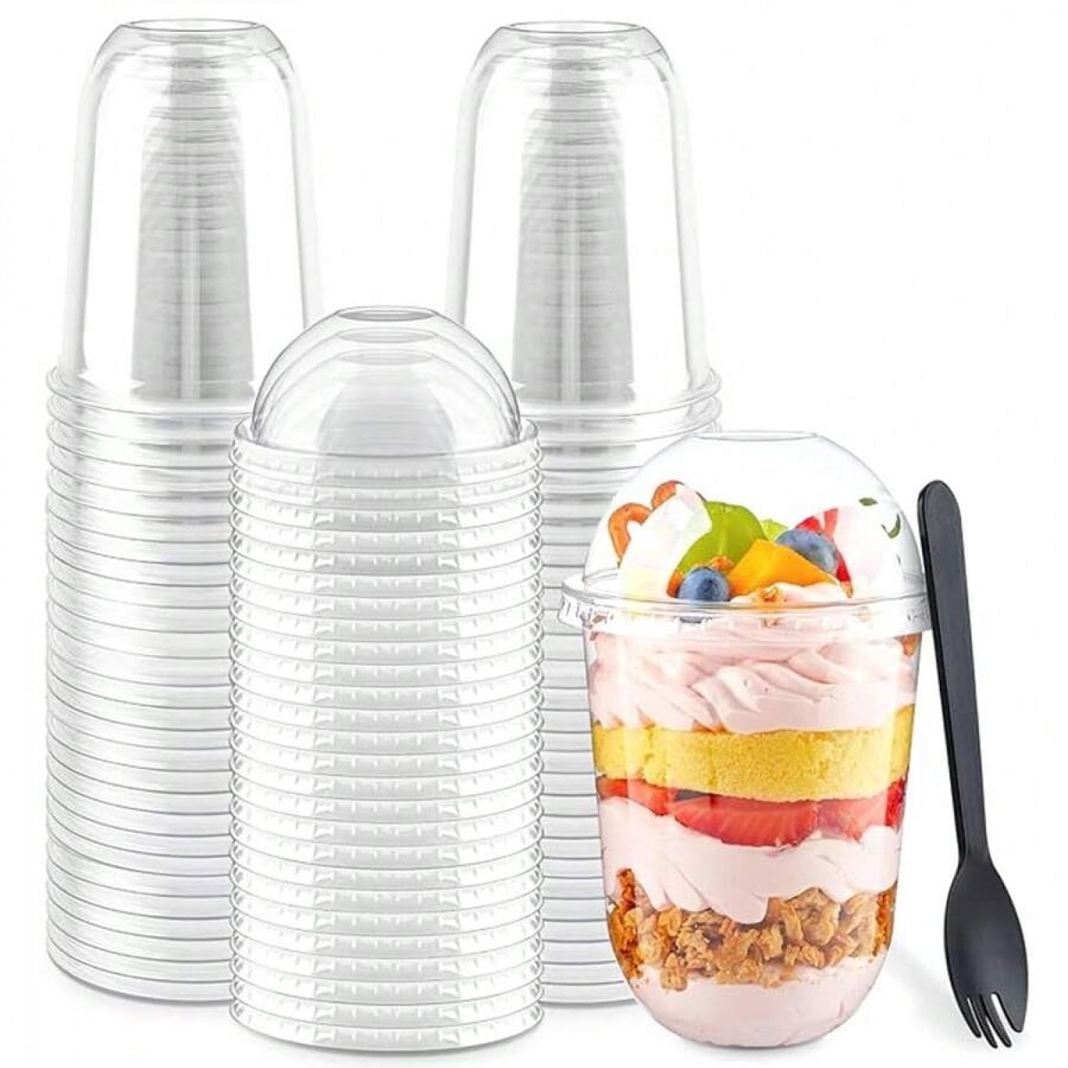 WKGDAUAMFXP50 Pcs Dome Clear Plastic Cups With Lids, Dessert Cups ...