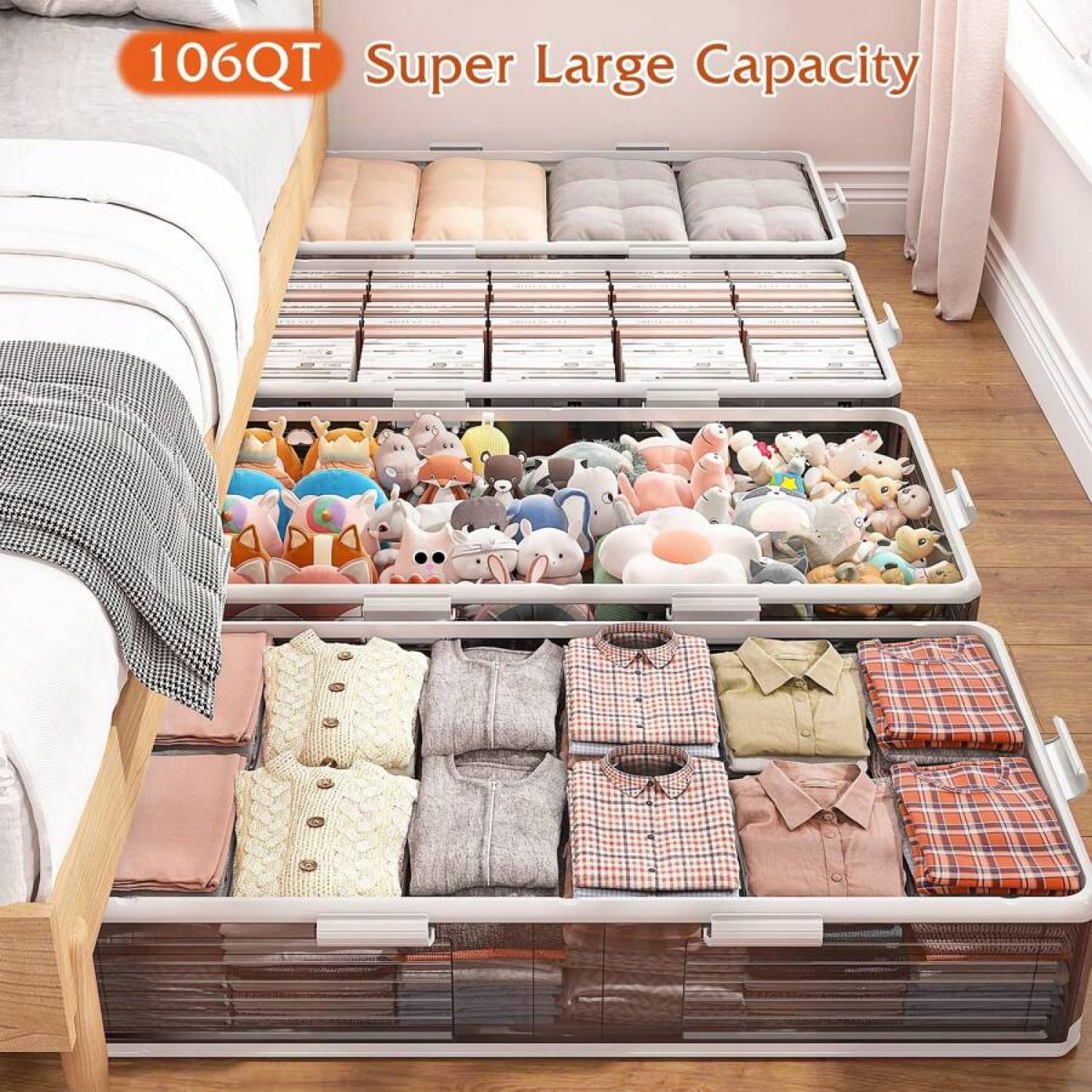 WKGDAUAMFXPUnder Bed Storage With Wheels 106QT Under Bed Storage ...