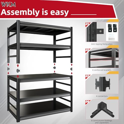 WKM Garage Shelving Unit 72" H, Storage Shelves 48" W, Adjustable 5 ...