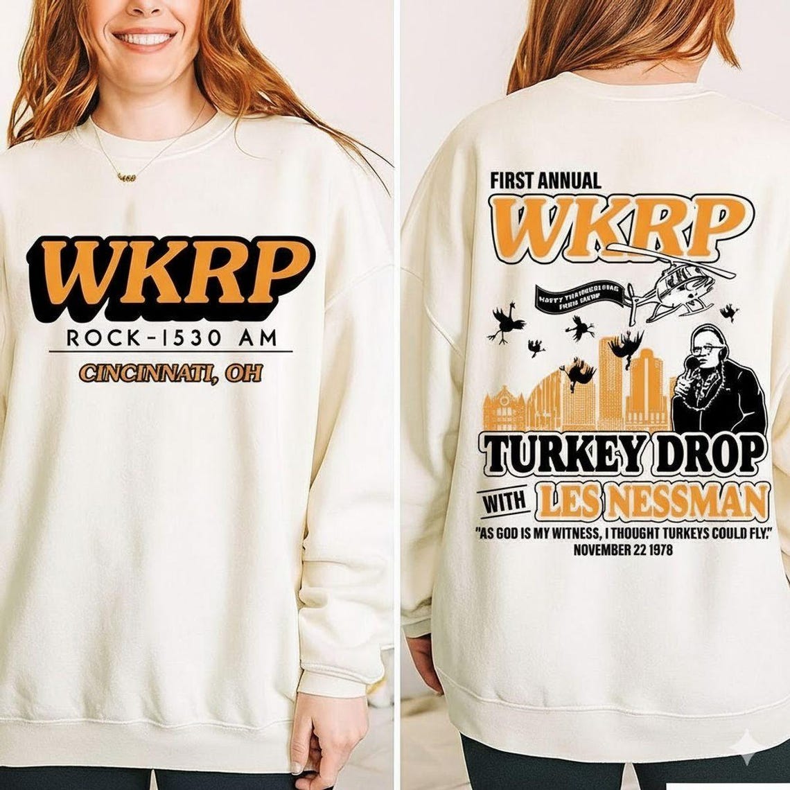 WKRP Turkey Drop Sweatshirt, Les Nessman “As God Is My Witness” Vintage ...