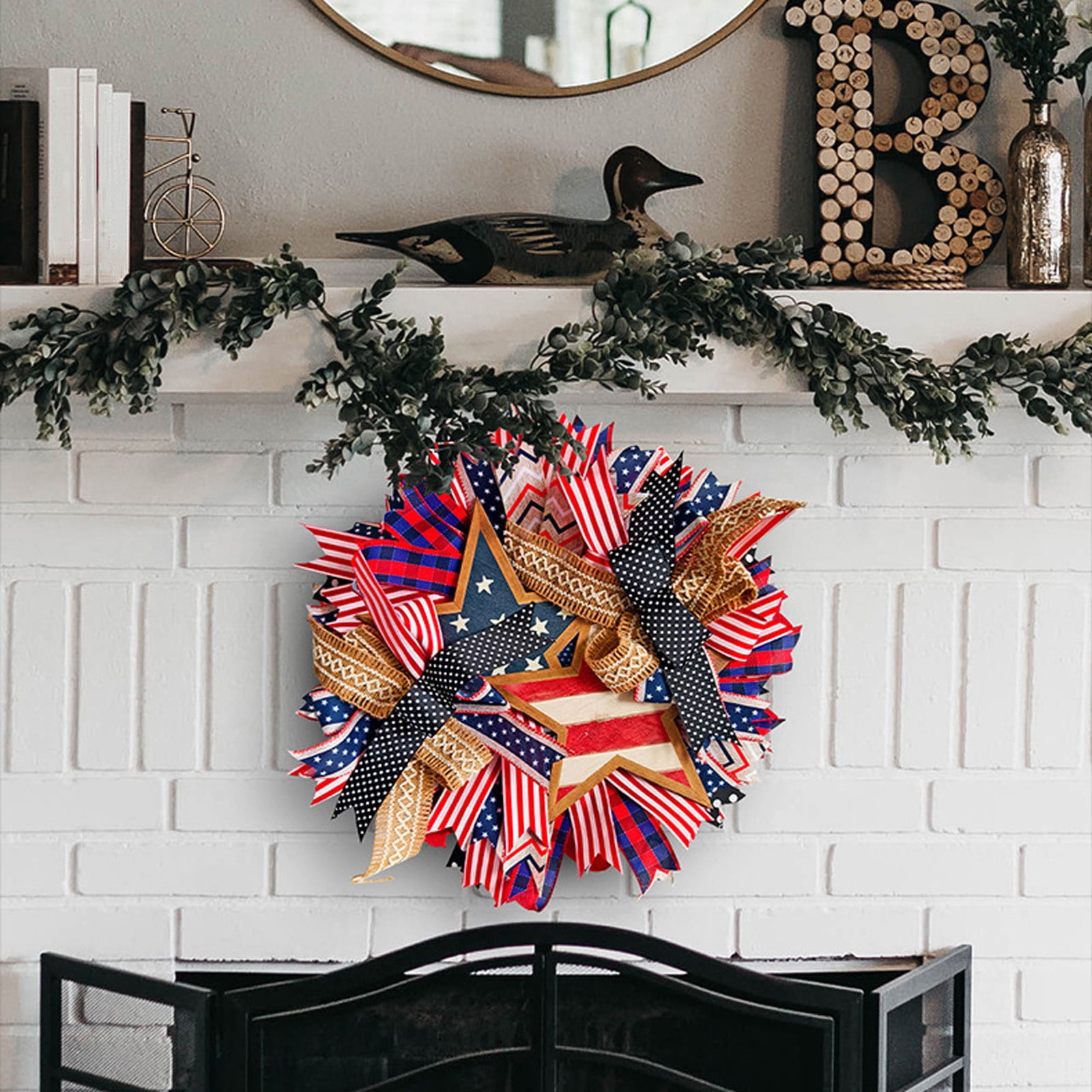 WKSCLPAI 18 Inch Patriotic Flag Floral Wreaths,Independence Day ...