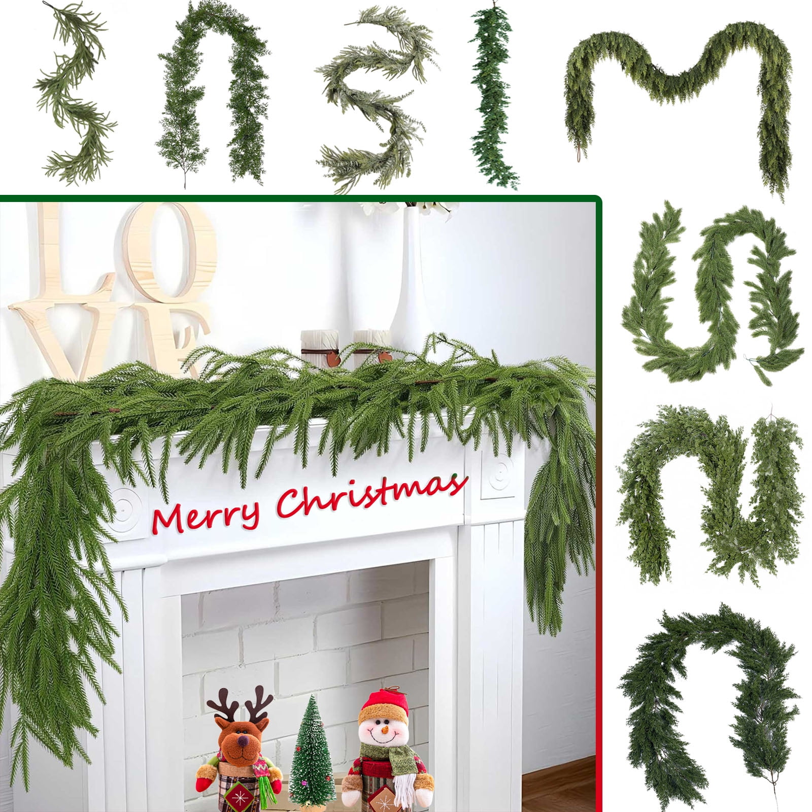 WKSCLPAI 8.9 FT Christmas Garland with LED Light Home Decor Garland ...