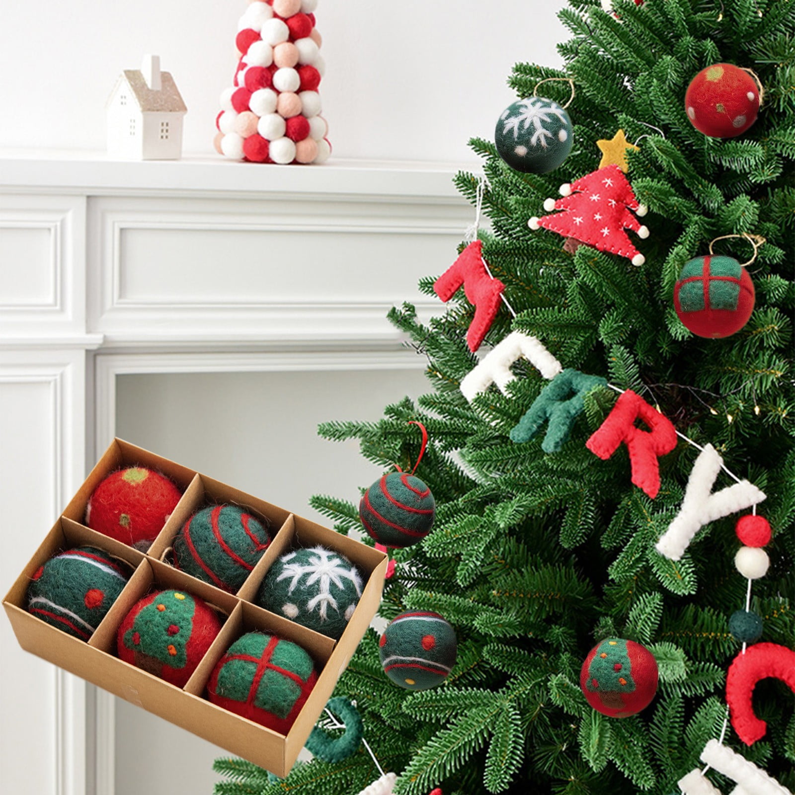 WKSCLPAI Christmas Felt Ornaments Balls Set of 6 Large Christmas Tree ...