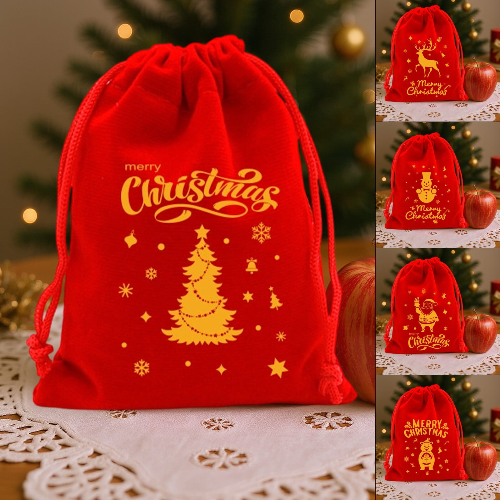 WKSCLPAI Christmas Flannel Drawstring Gift Bags Medium Size Christmas ...