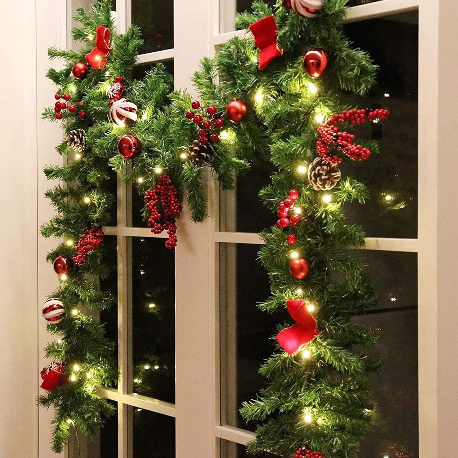 WKSCLPAI Christmas Garland with Light, 6Ft Norfolk Spruce Artificial ...
