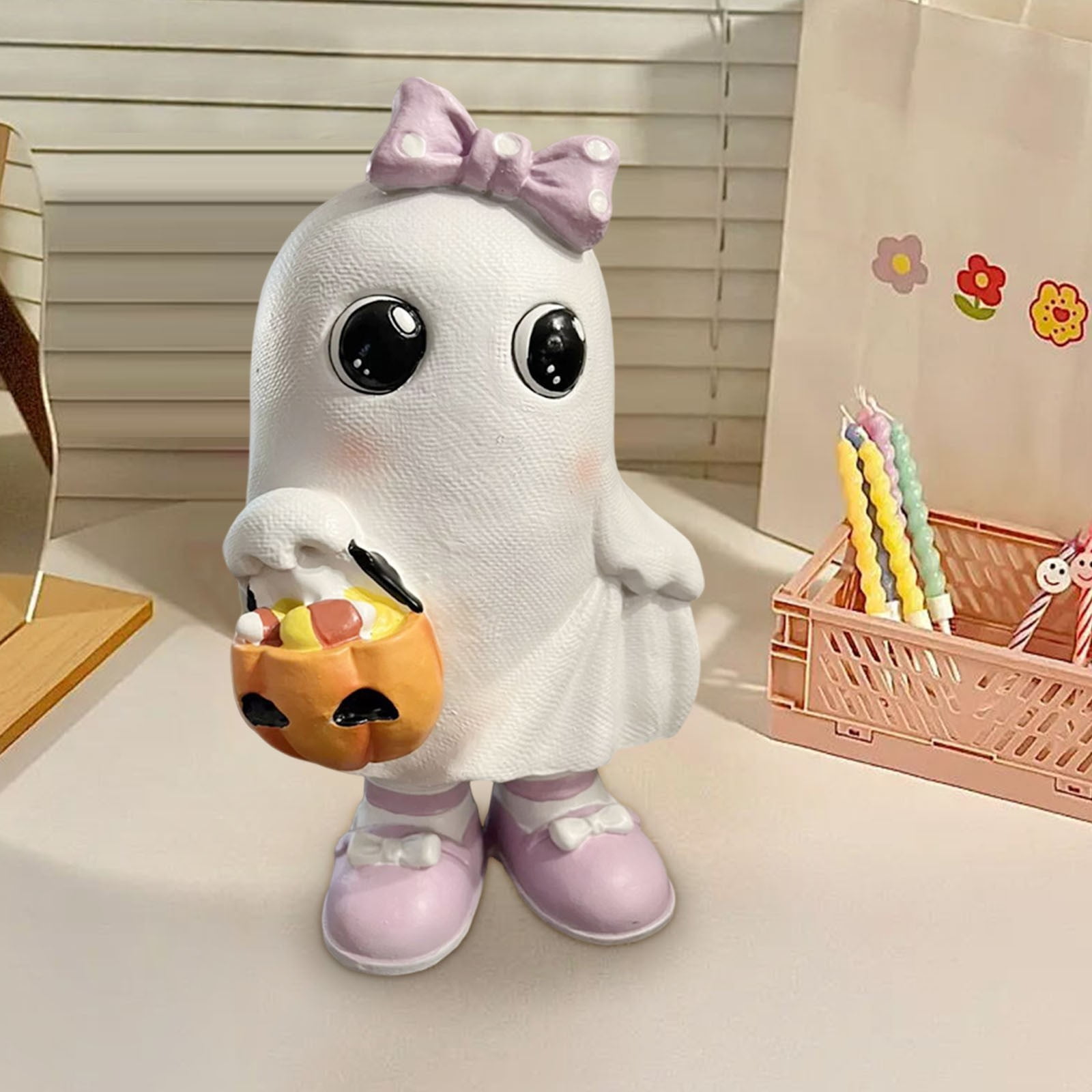 WKSCLPAI Halloween ghost statue,Cute ghost figurine,Purple Halloween ...