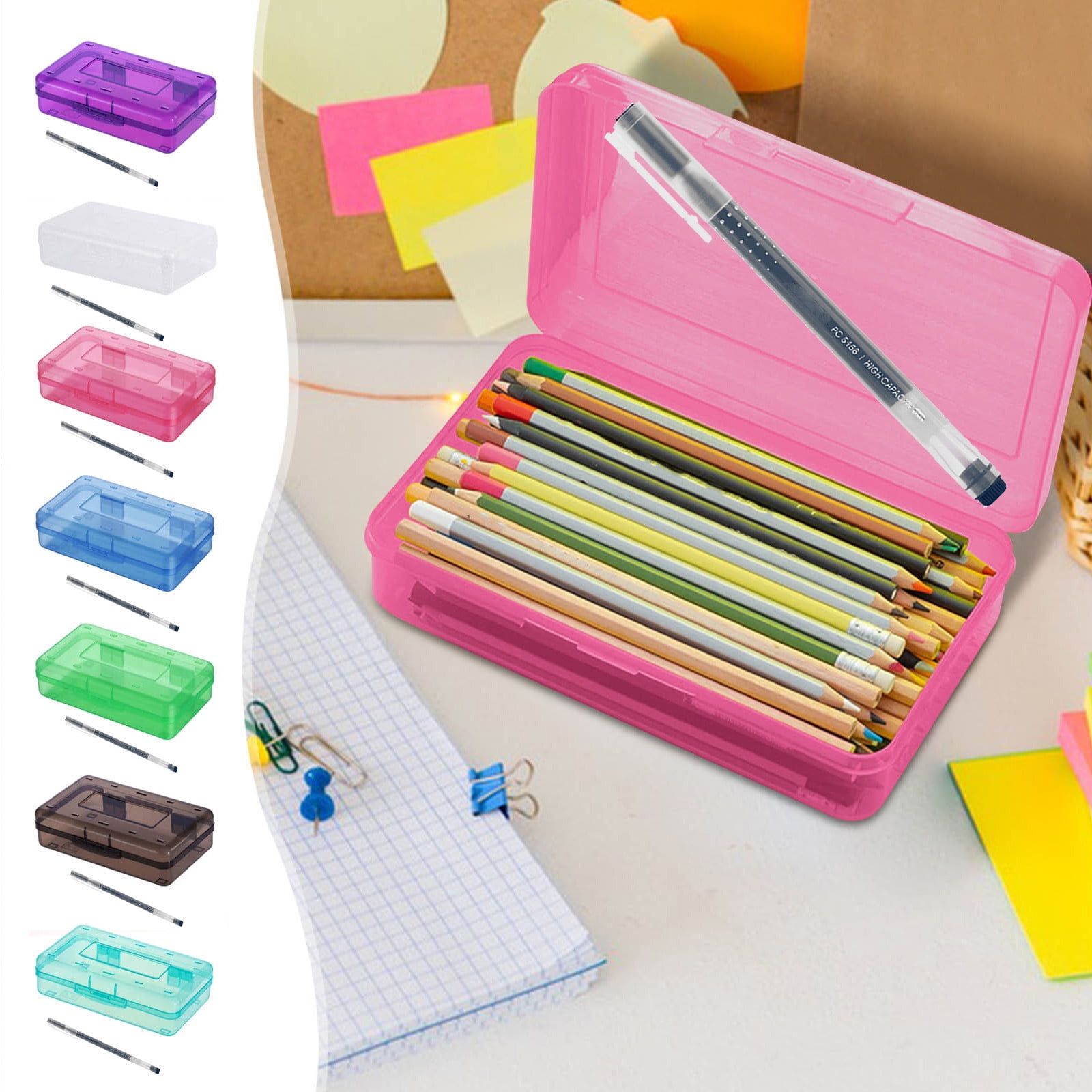 WKSCLPAI Large Capacity Pencil Boxes with Black a Gel Ink Pen,Clear ...