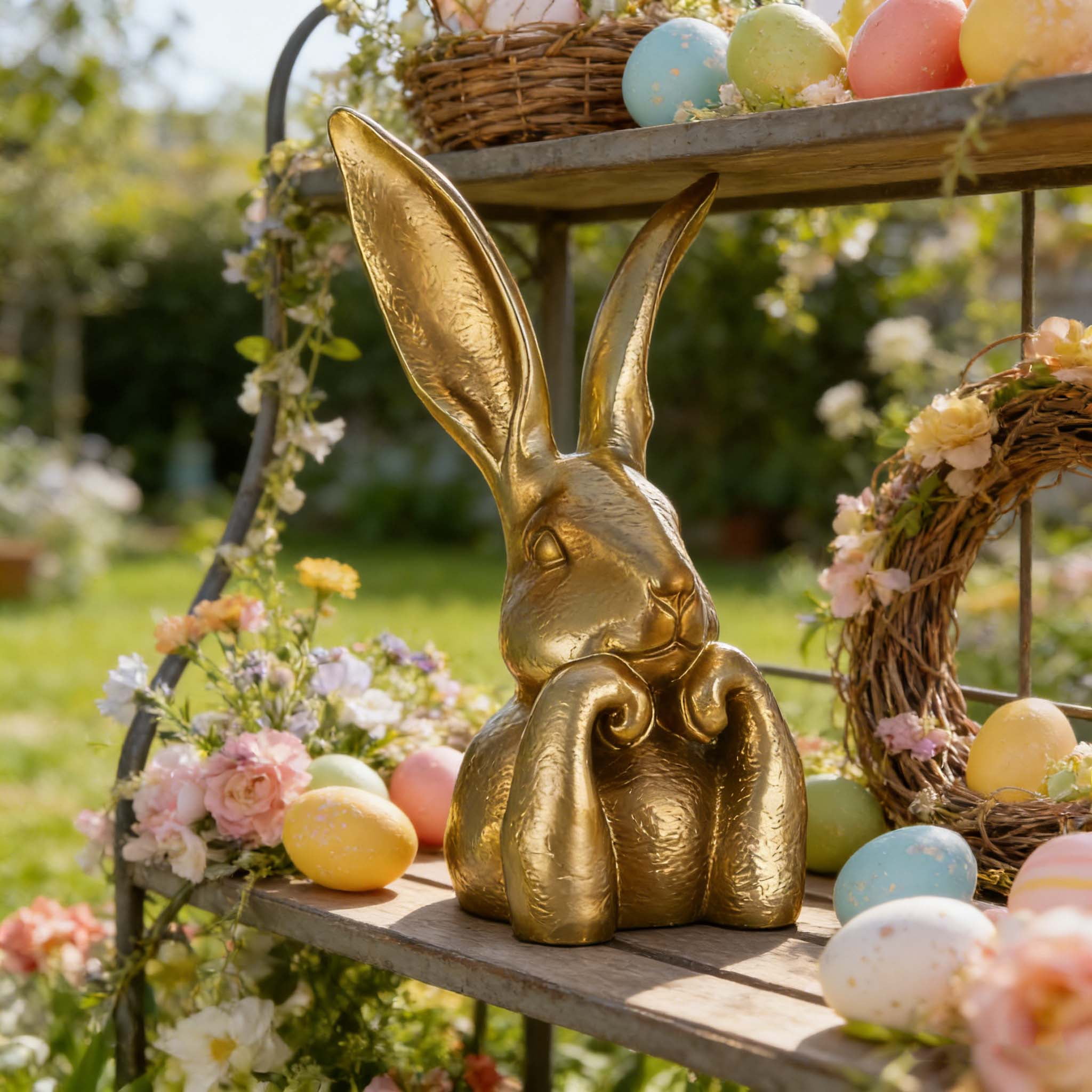 WKSCLPAI Large Gold Resin Bunny Statue, 14 Inch Easter Table ...