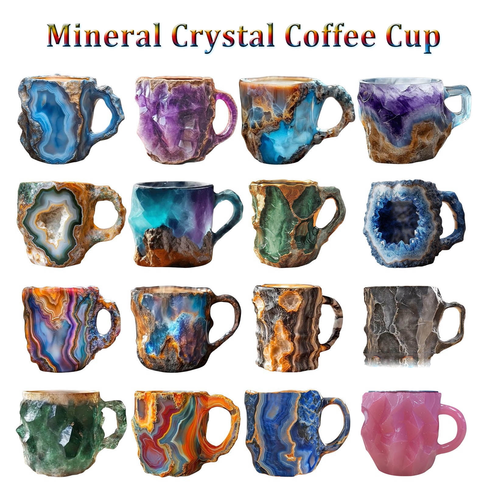 WKSCLPAI Mineral Crystal Coffee Mugs, Handmade Double-Walled Resin ...