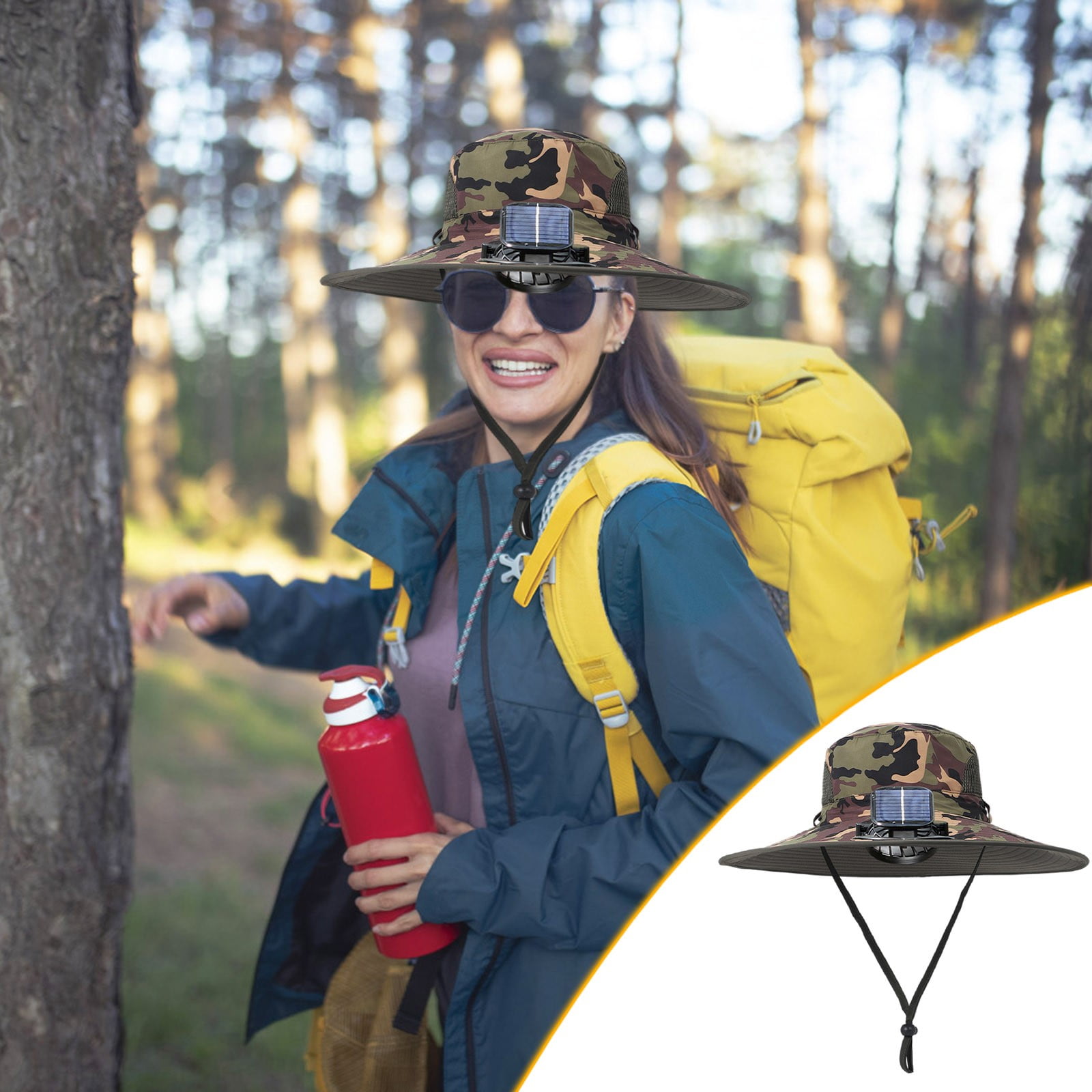 WKSCLPAI Outdoor Wide Brim Sun Hat with Solar Fan,Rechargeable Sun ...