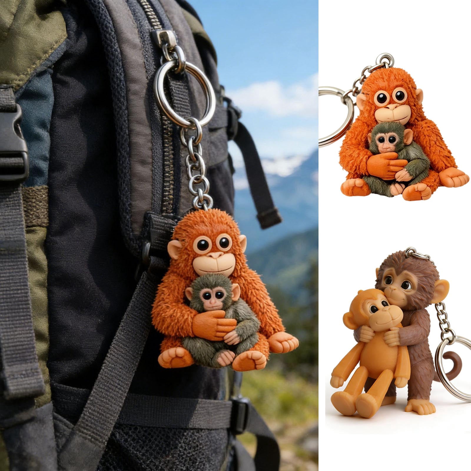 WKSCLPAI Punch Monkey Keychain, Cute 3D Printed Punch Orangutan ...