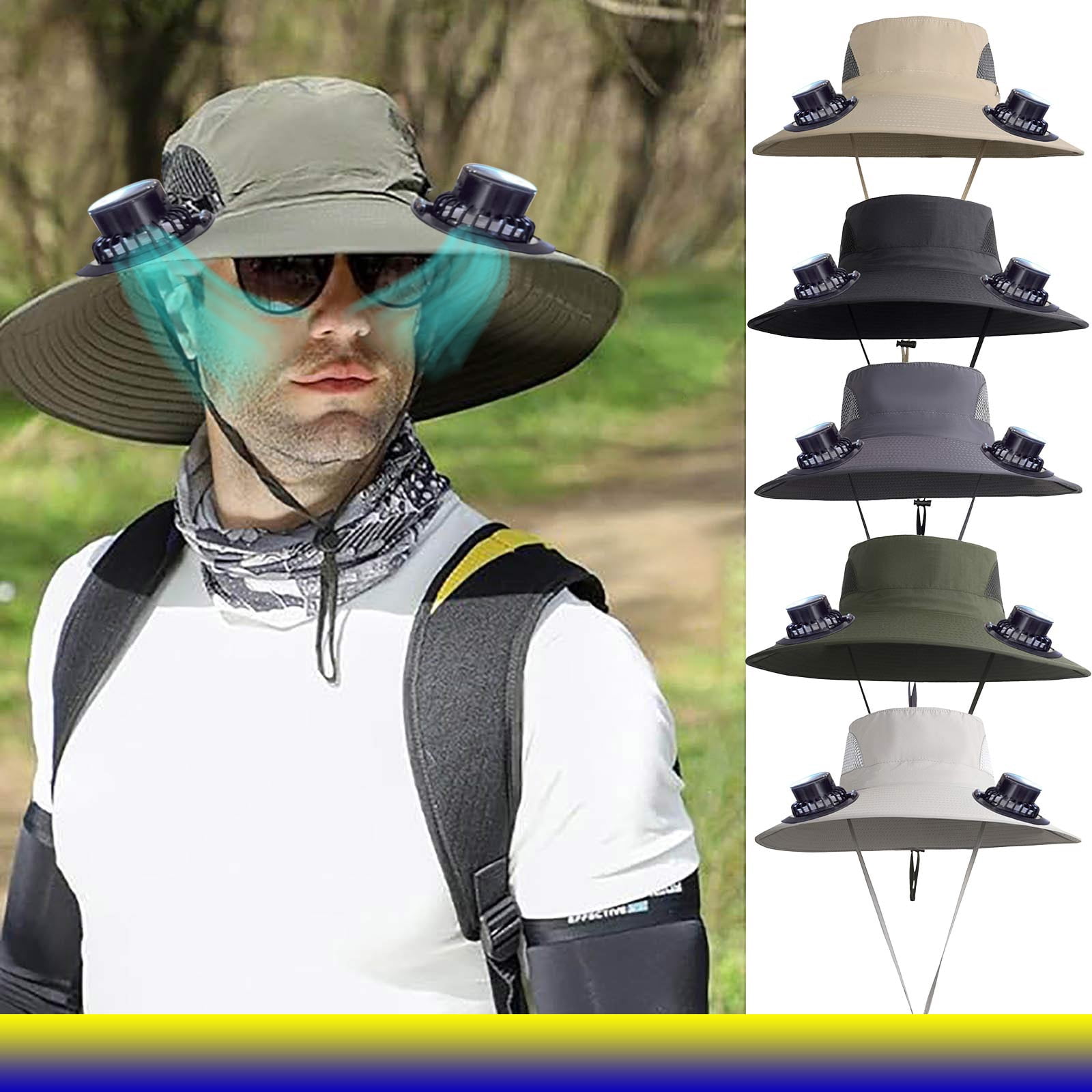 WKSCLPAI Wide Brim Solar Fan Hat for Men Women - Bucket Hat with 2 ...