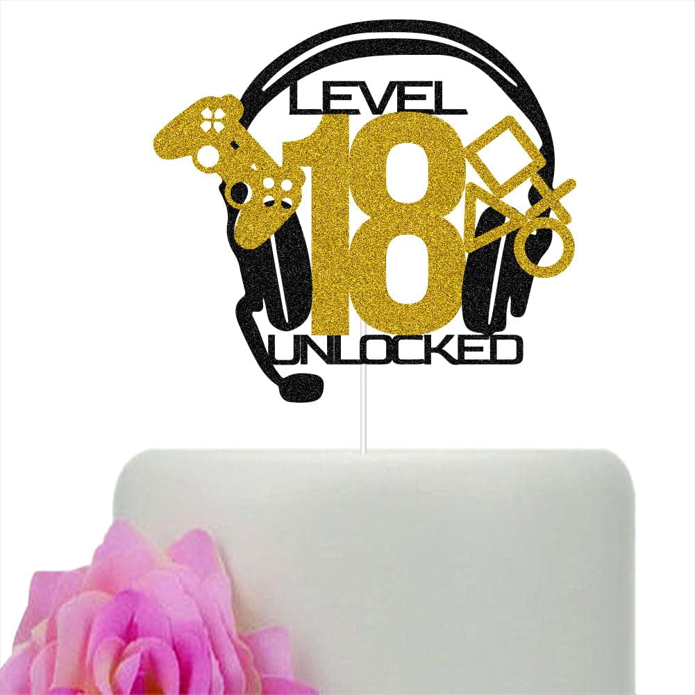 WKUNBA Level 18 Unlocked Cake Topper, KKS1 Video Game Happy 18th ...