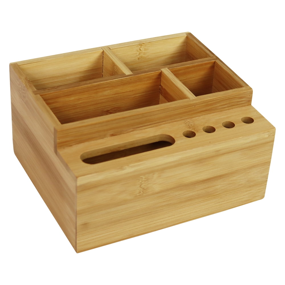 WKWKER Bamboo Pen Holder Desk Organizer Pencil Holder Storage with 4 ...
