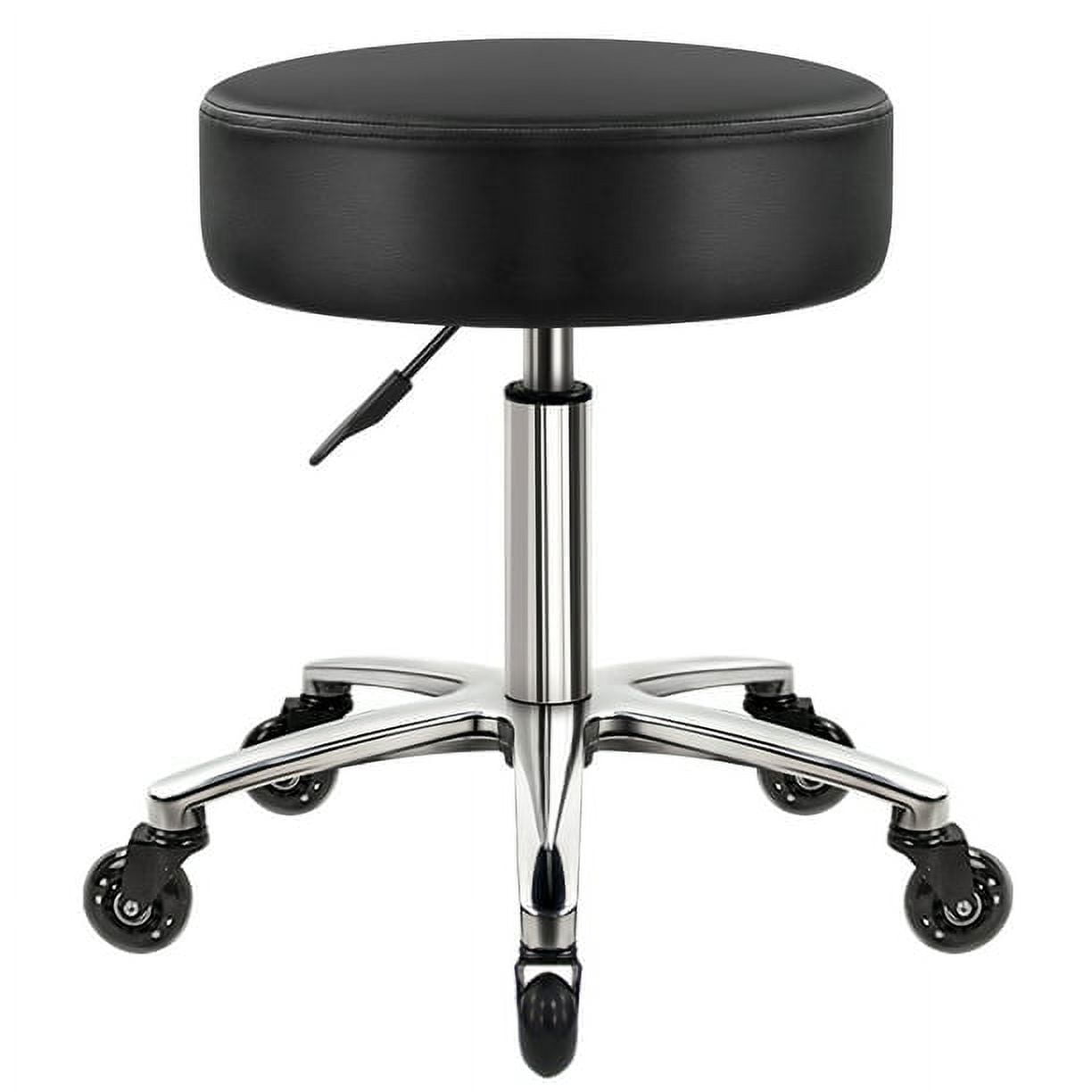 WKWKER Heavy Duty Rolling Stool, Adjustable Swivel, Leather Seat, for ...