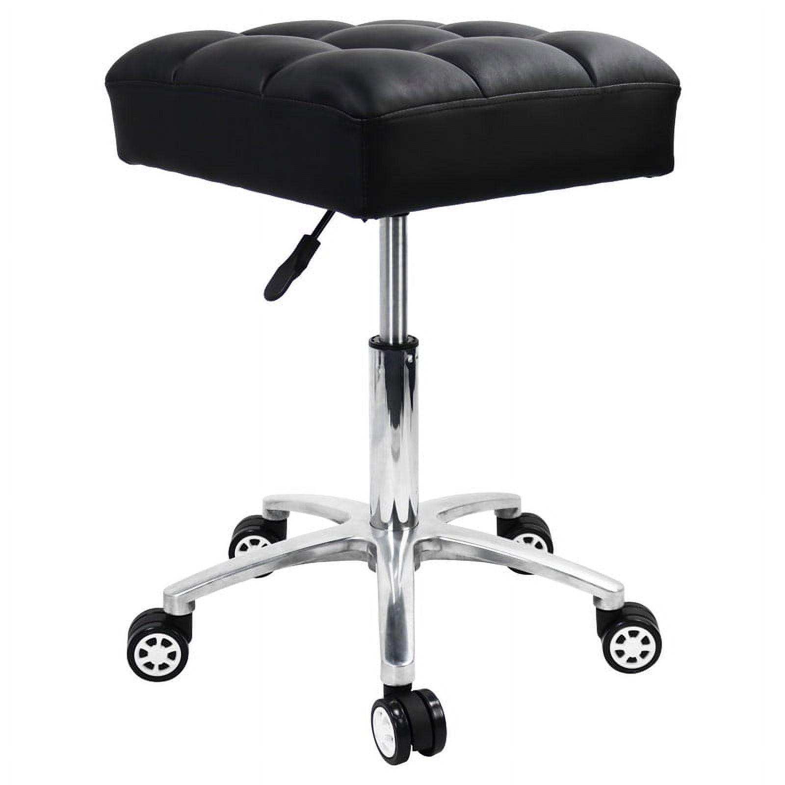 WKWKER Rolling Stools Square Seat Thick PU Leather 360° Swivel Stool ...
