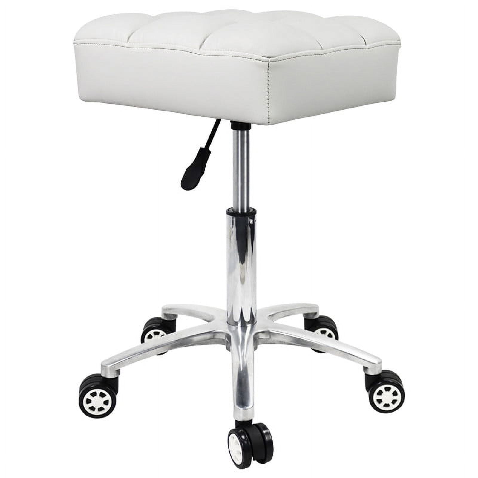 WKWKER Rolling Stools Square Seat Thick PU Leather 360° Swivel Stool ...