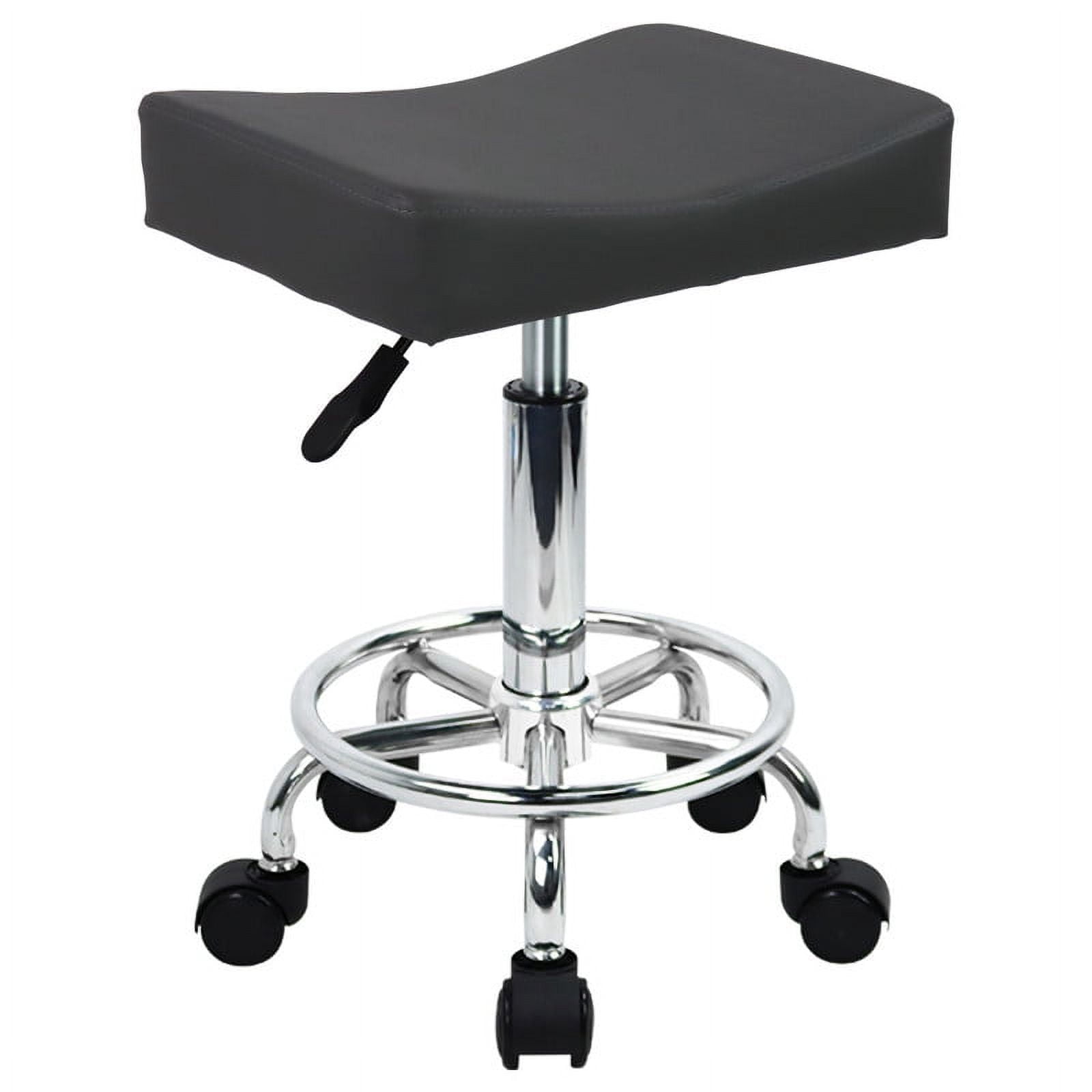 WKWKER Grey Square Rolling Stool - PU Leather, Adjustable, Swivel, with ...