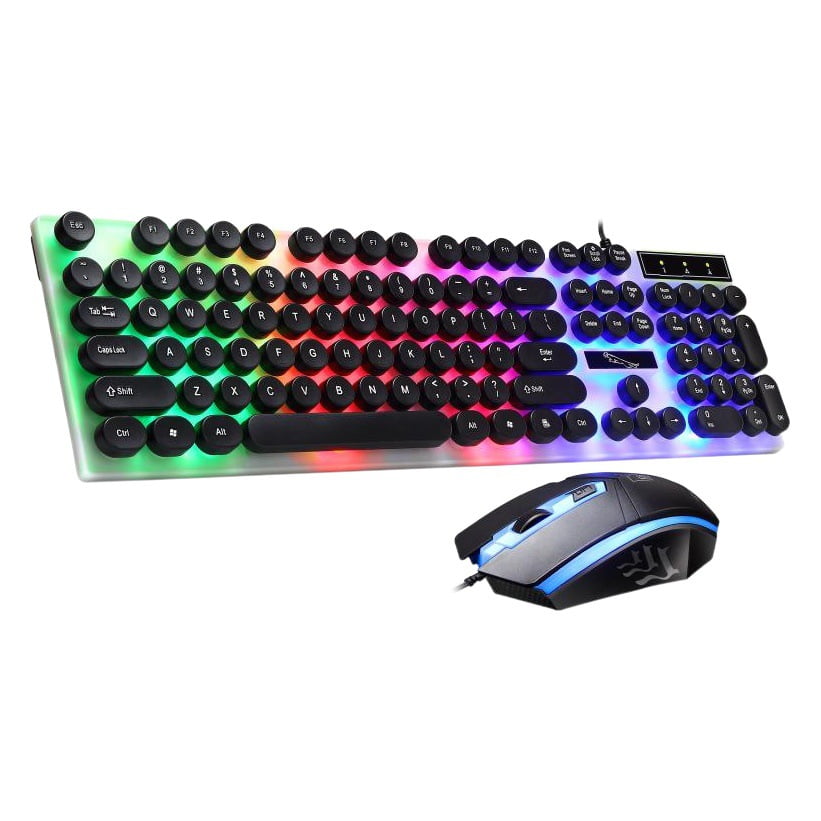 WKZZ G21 Gaming Keyboard and Mouse Punk Retro High Keycap Computer Illuminated Mouse Keyboard ...