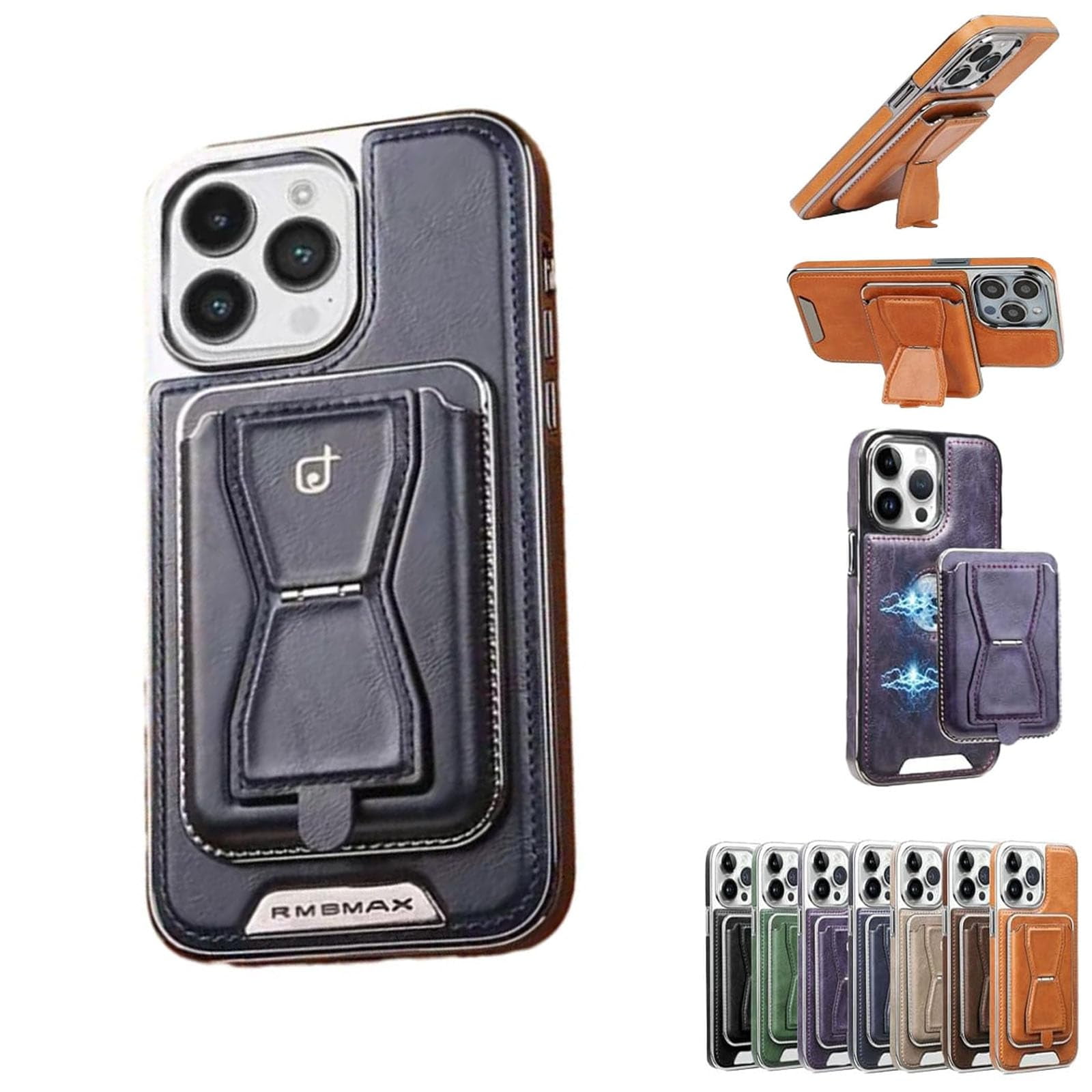 WKZZ Luxury Leather Magnetic Wallet Case for iPhone with Removable Tape ...