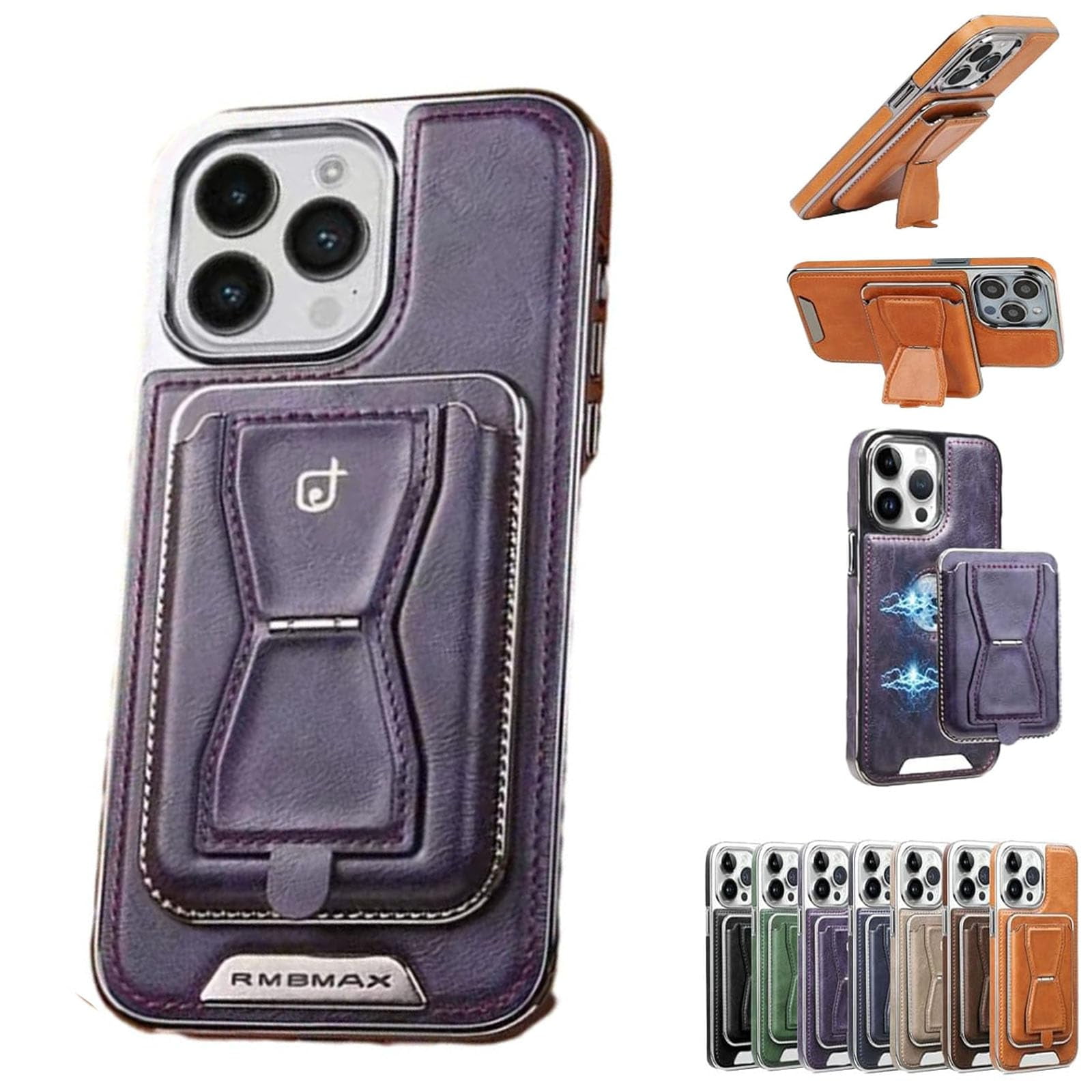 WKZZ Luxury Leather Magnetic Wallet Case for iPhone with Removable Tape ...