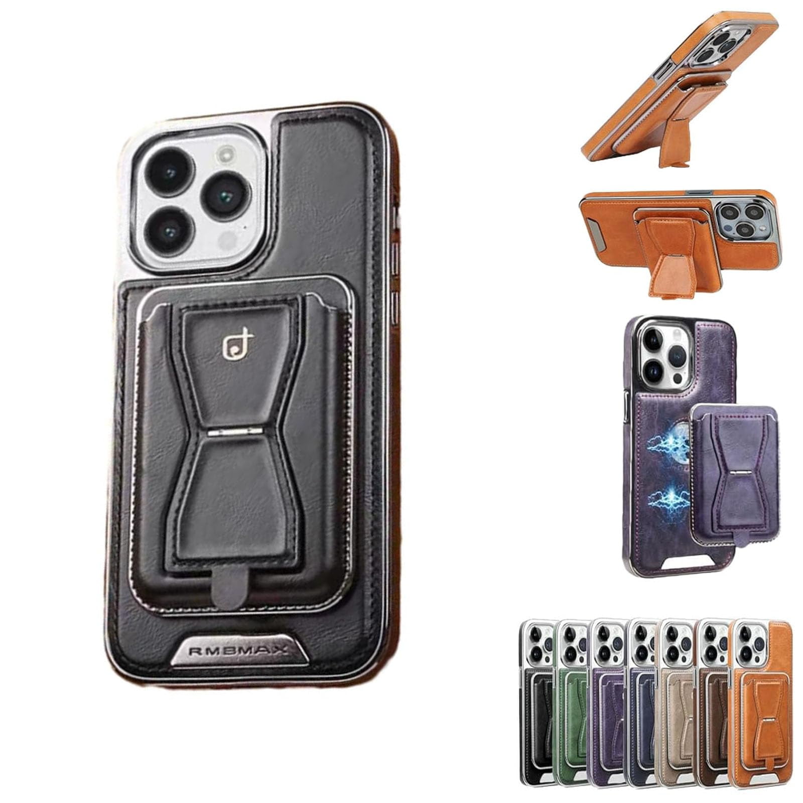 WKZZ Luxury Leather Magnetic Wallet Case for iPhone with Removable Tape ...