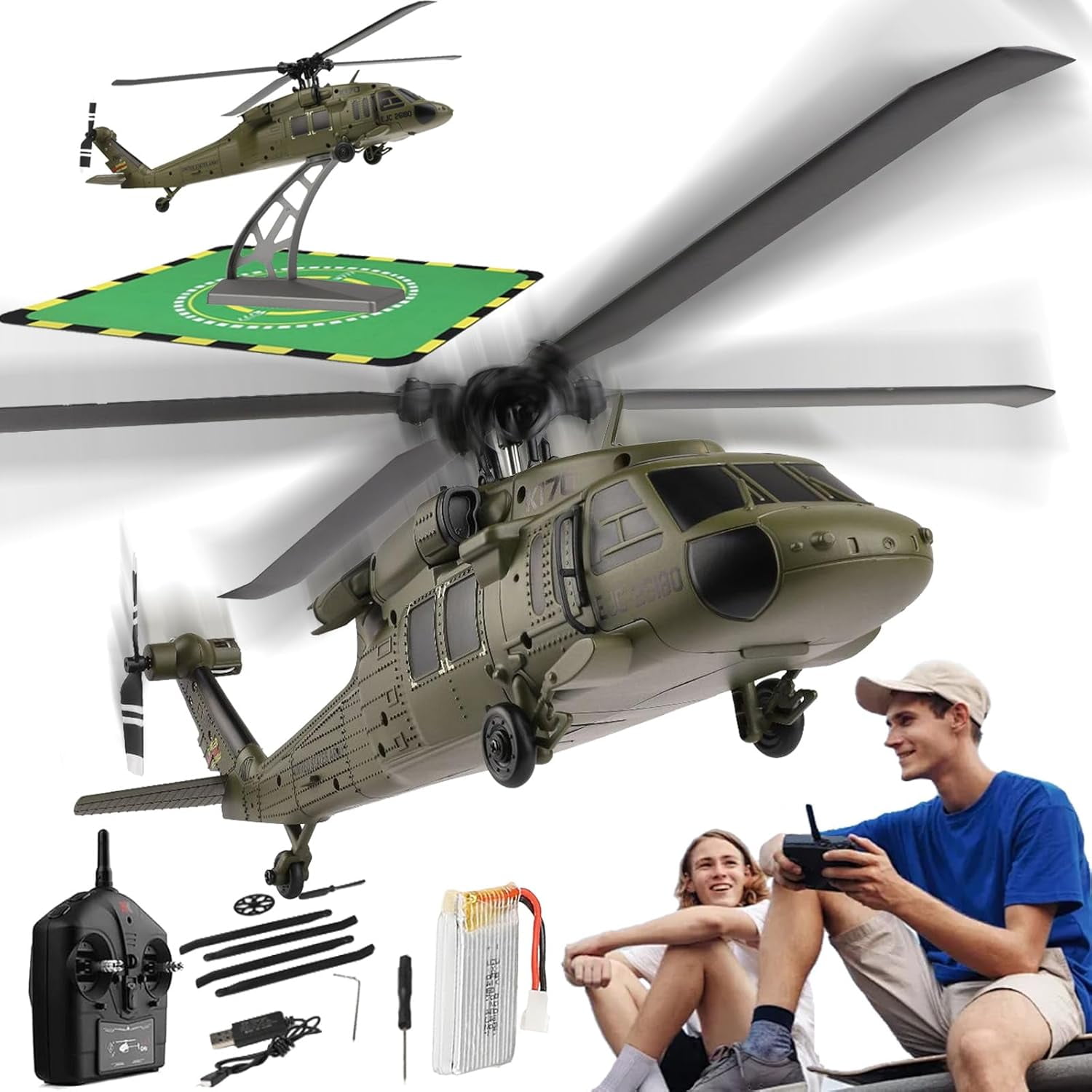 WL K170 Black Hawk RC Helicopter 2025 Upgraded, 2.4G 4CH Flybarless 6 ...