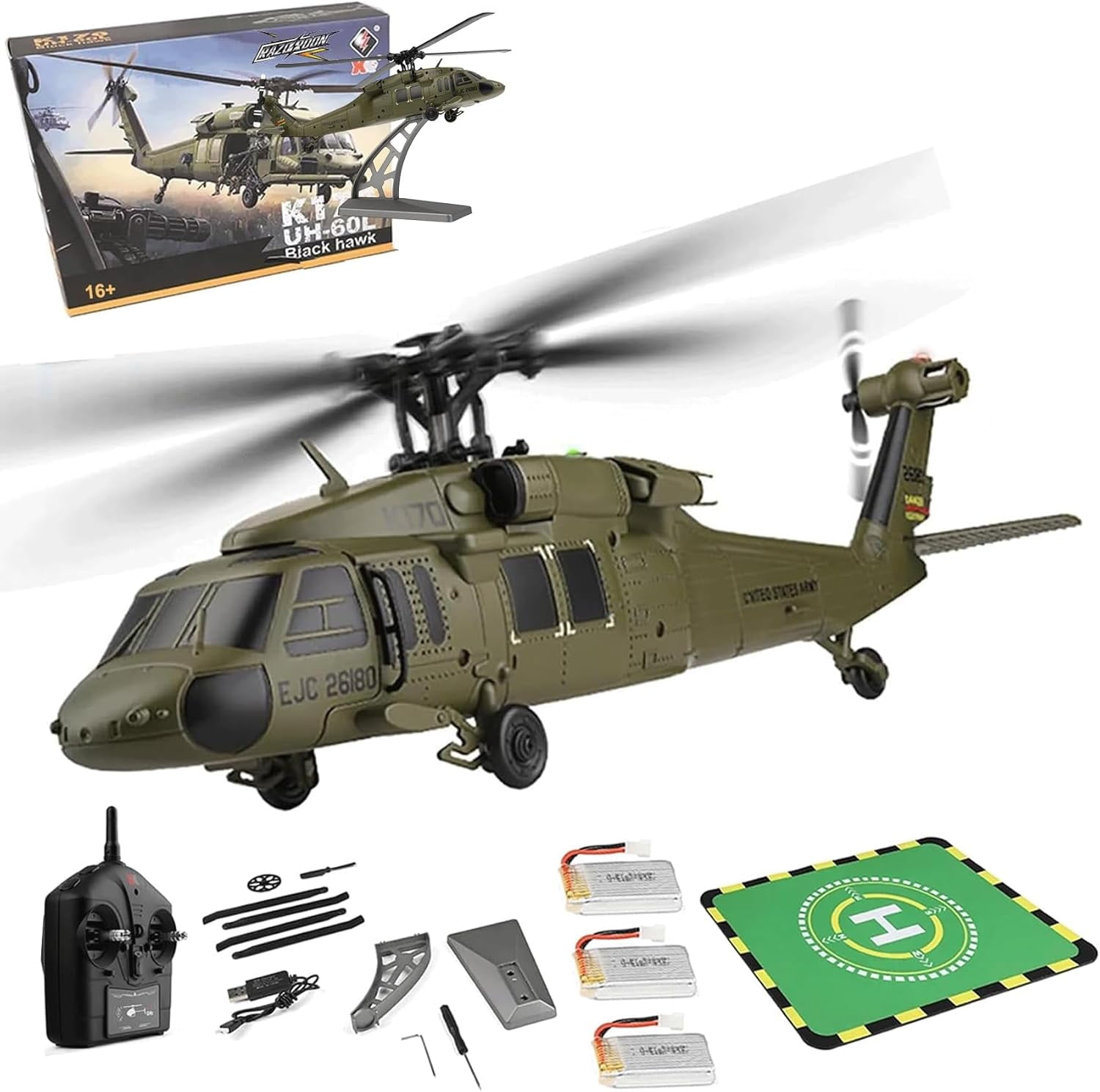 WL K170 Black Hawk RC Helicopter for Adults, 2.4G 4CH Flybarless RC ...