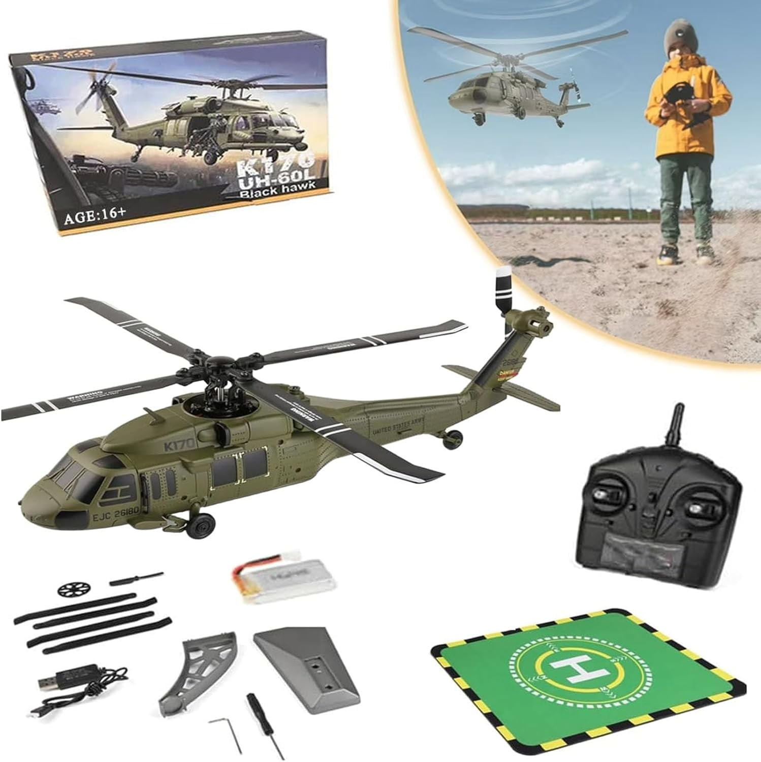 WL K170 Black Hawk RC Helicopter for Adults, K170 UH60L Remote Controlled Helicopter, 2.4G 4CH ...
