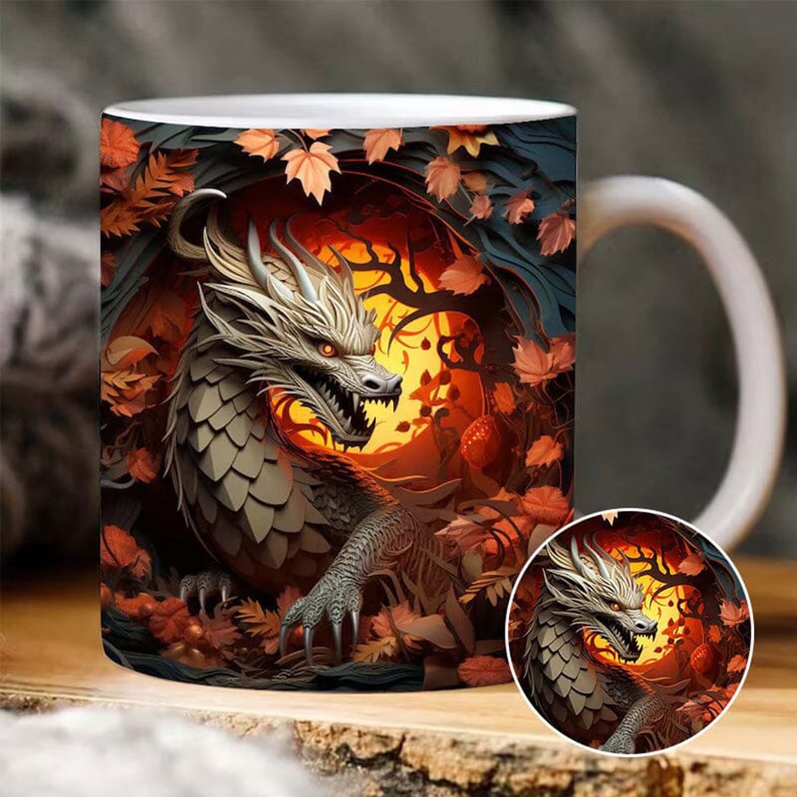 WLAGOOD 3D Visuals Effects Mugs，Dragon Mug Wrap Design,Bookshelf Cup ...