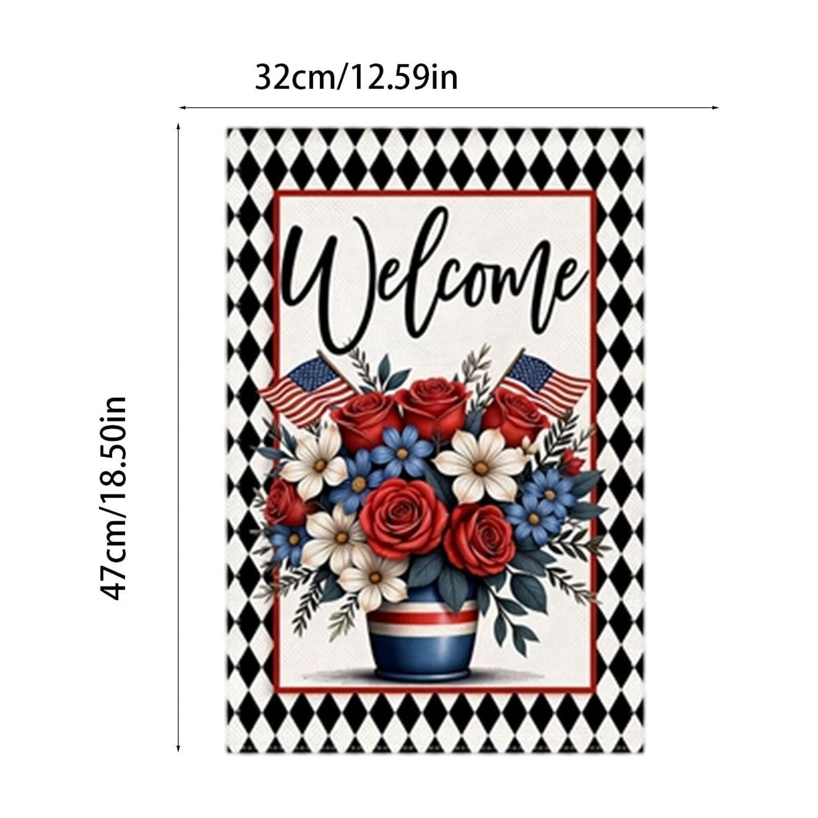 WLAGOOD Double Sided Patriotic Welcome Flag,18.5x13 Inch USA Floral ...